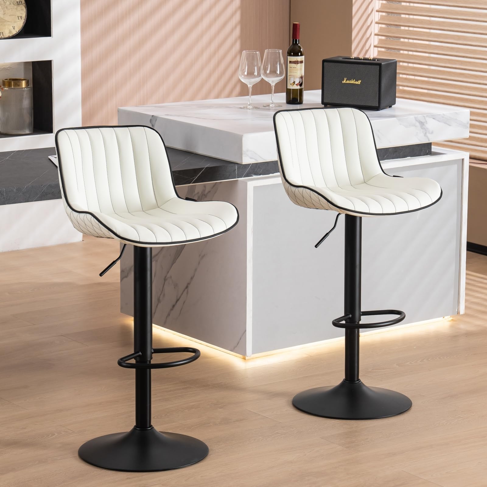 YOUNUOKE White Bar Stools Set of 2 Modern Design Counter Height ...