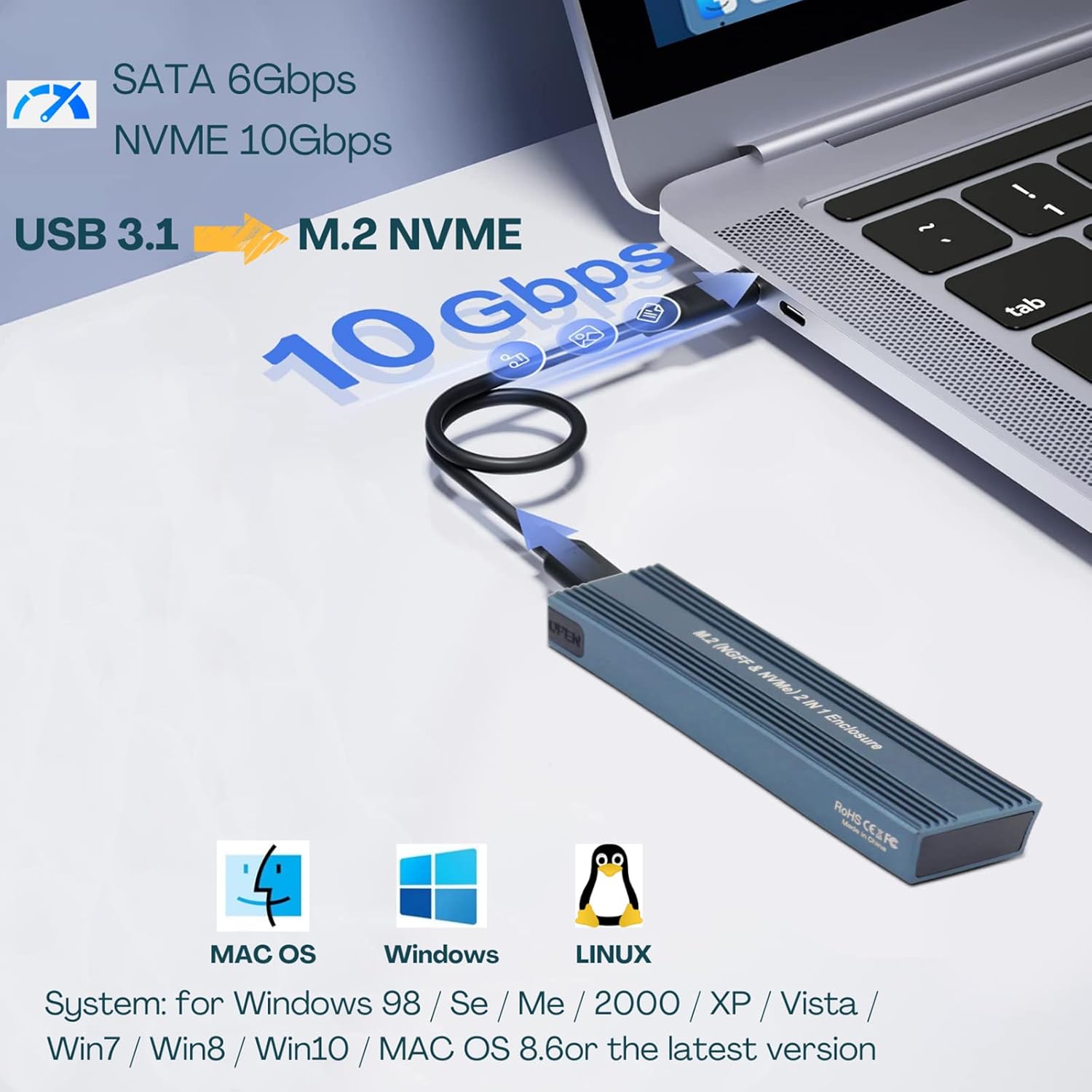 M.2 NVME External SSD Enclosure – M.2 NVME to USB 3.1 Gen 2 10Gbps ...