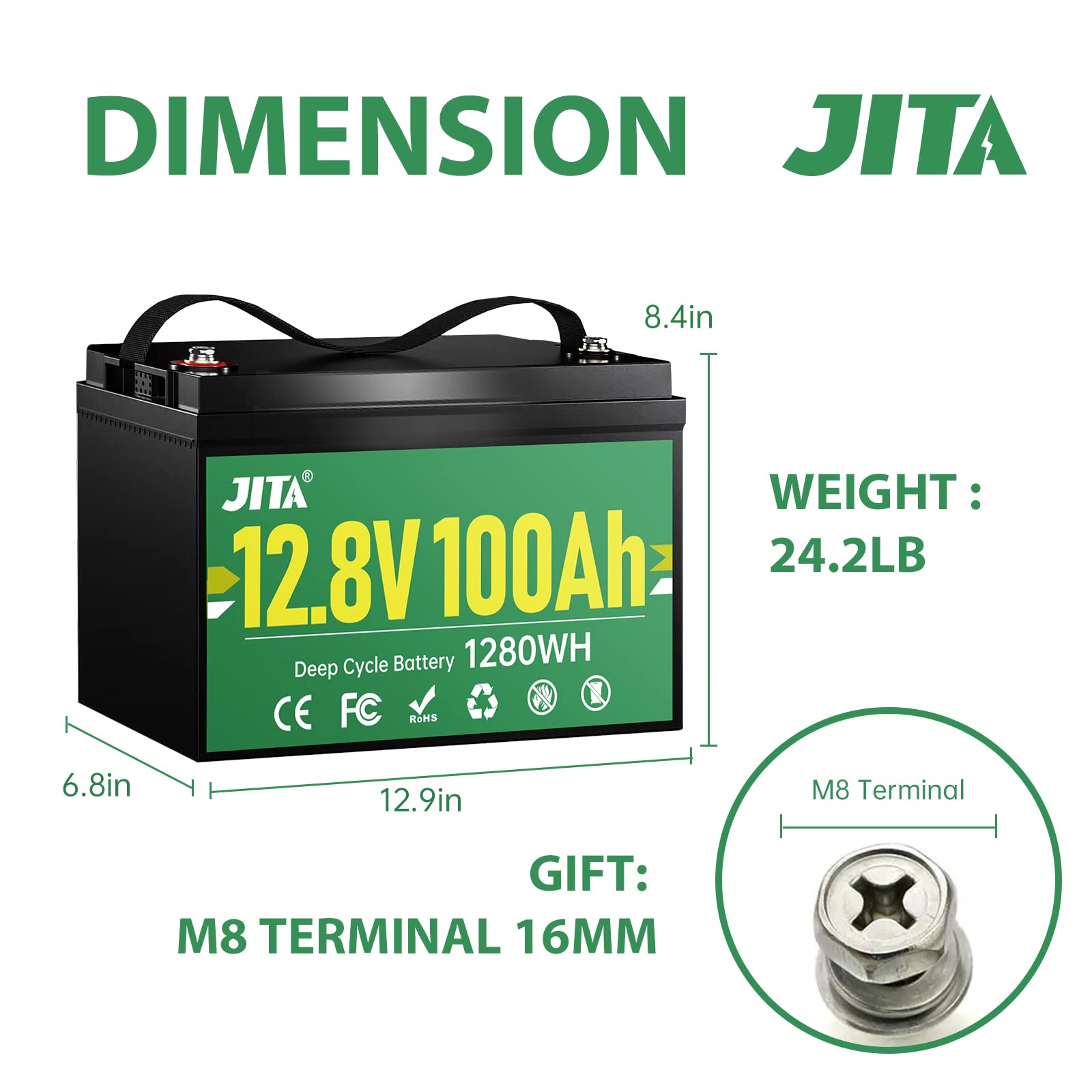 Buy JITA 12V 100Ah LiFePO4 Lithium Battery RV Deep Cycle Battery, Built ...