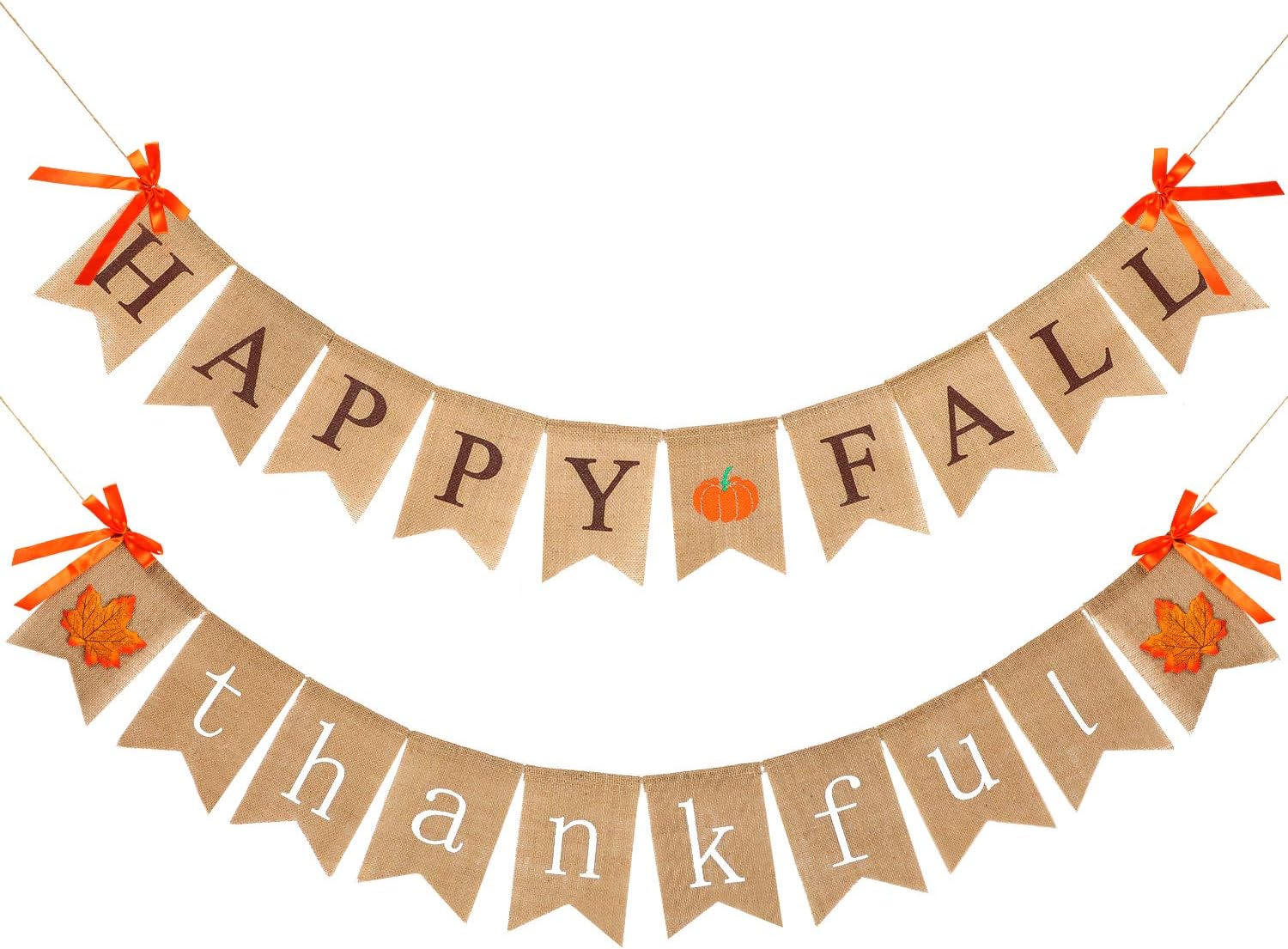 Amazon.com: Blulu 2 Pcs Thankful Burlap Banner Happy Fall Thanksgiving ...