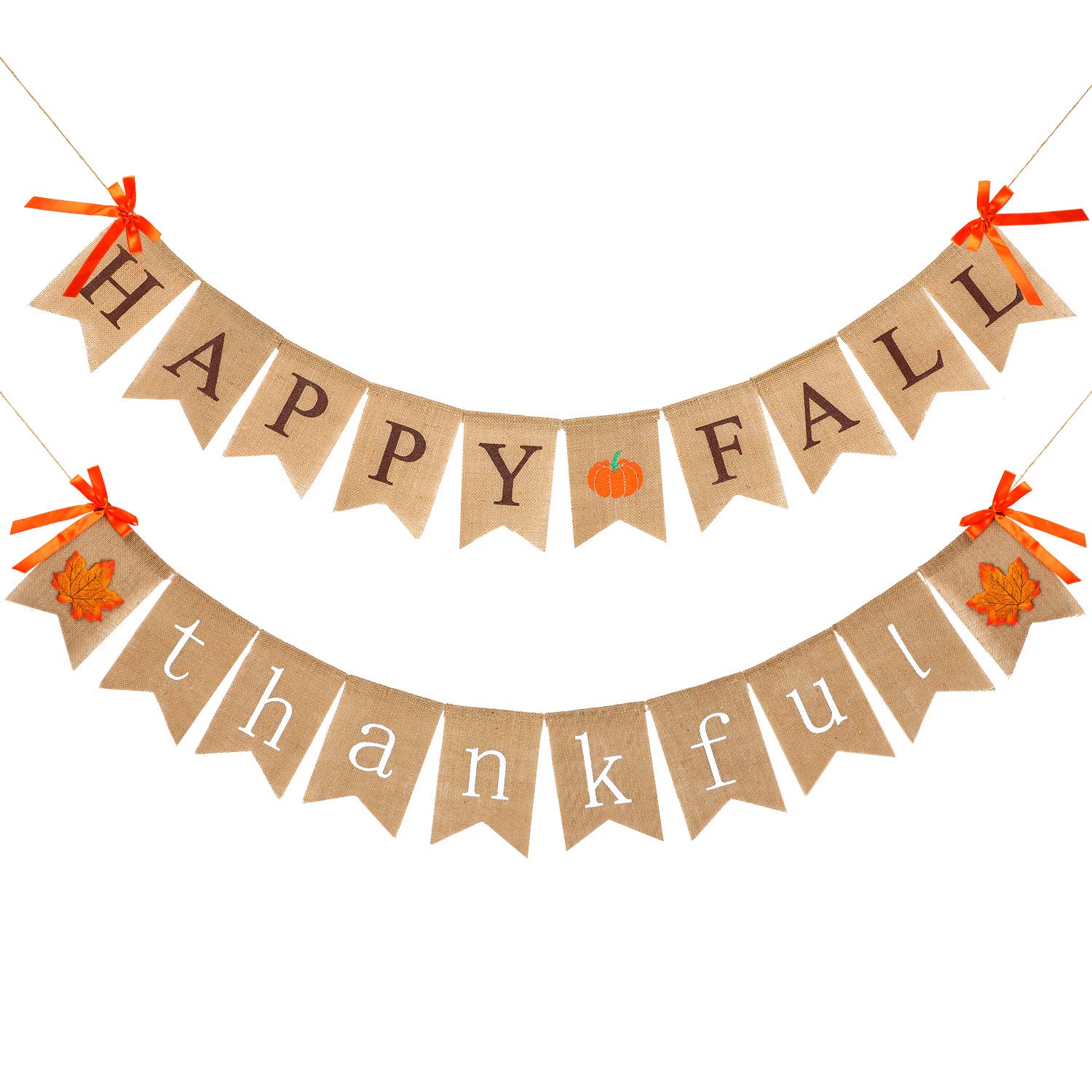 Amazon.com: 2 Pieces Happy Fall Banner Thankful Banner Burlap ...