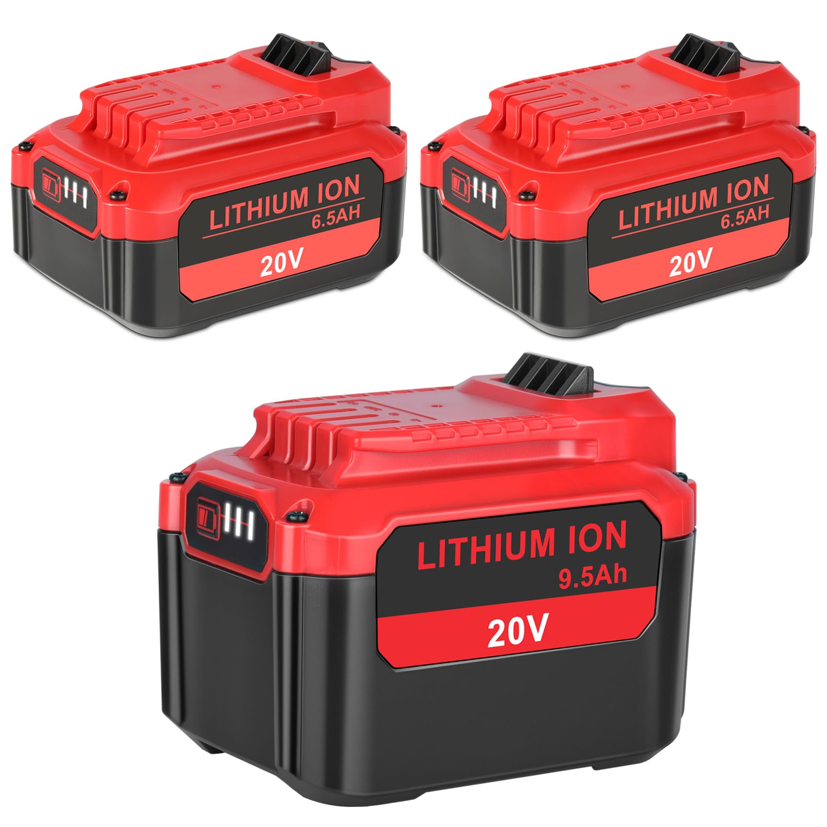 Amazon.com: KUNLUN 2-Pack 6.5Ah 20V Battery and 1-Pack 9.5Ah 20V ...