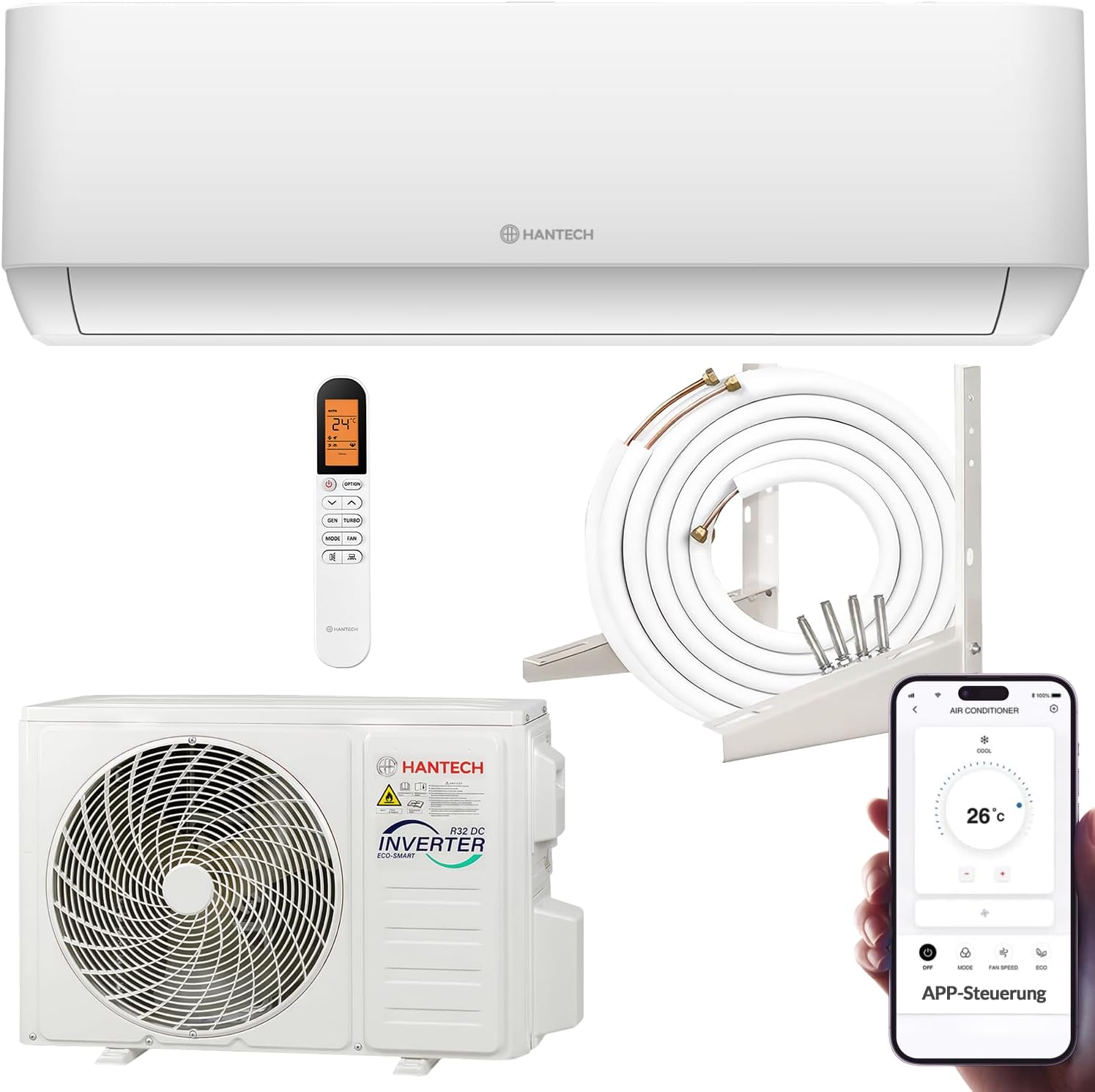 Split Klimaanlage 18000 BTU (bis 60m²) HANTECH H-PRO Heiz-&Kühlfunktion, Luftfilter, WIFI ...