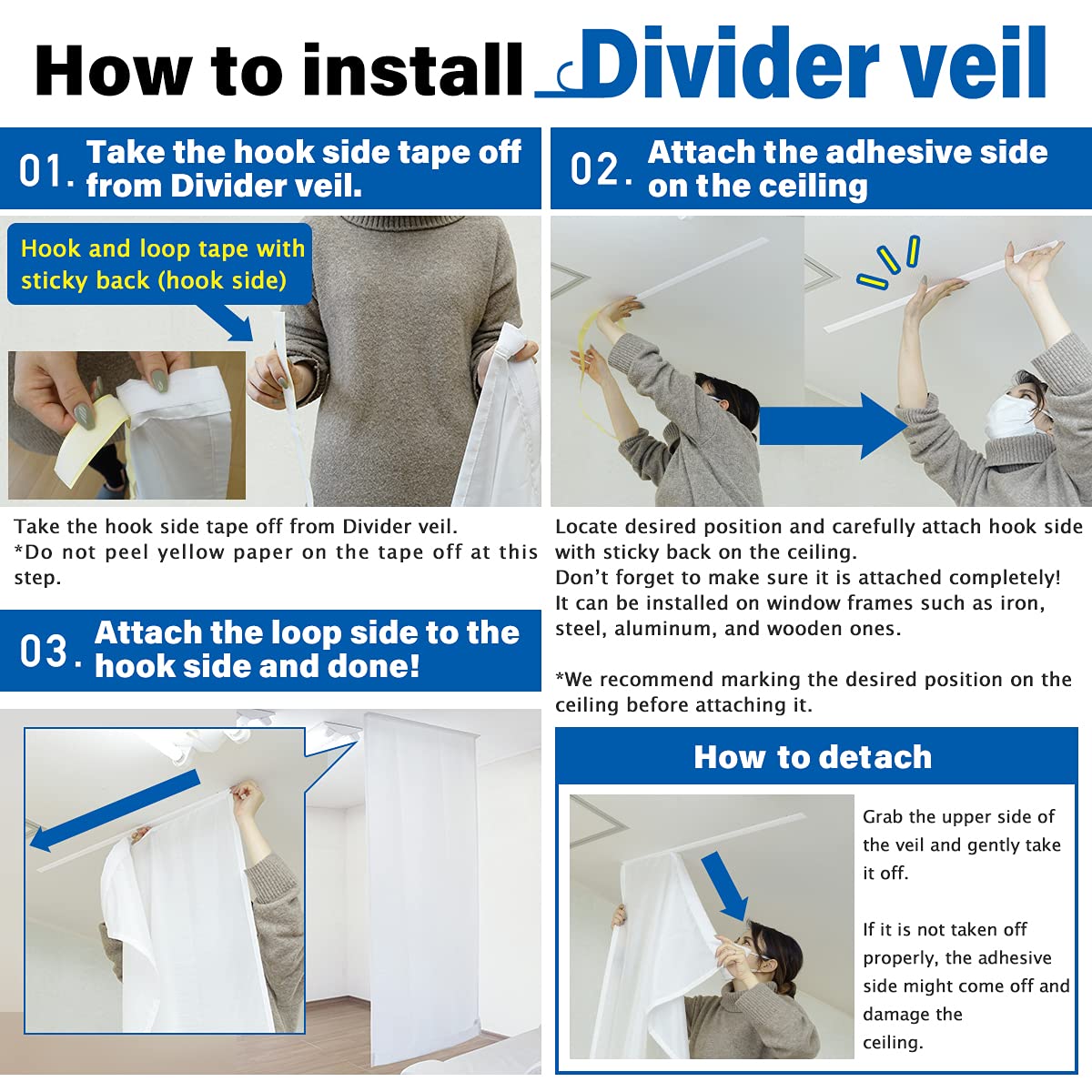 KURENAI Easy Detach [Divider Veil] Made in Japan Privacy Room Divider ...