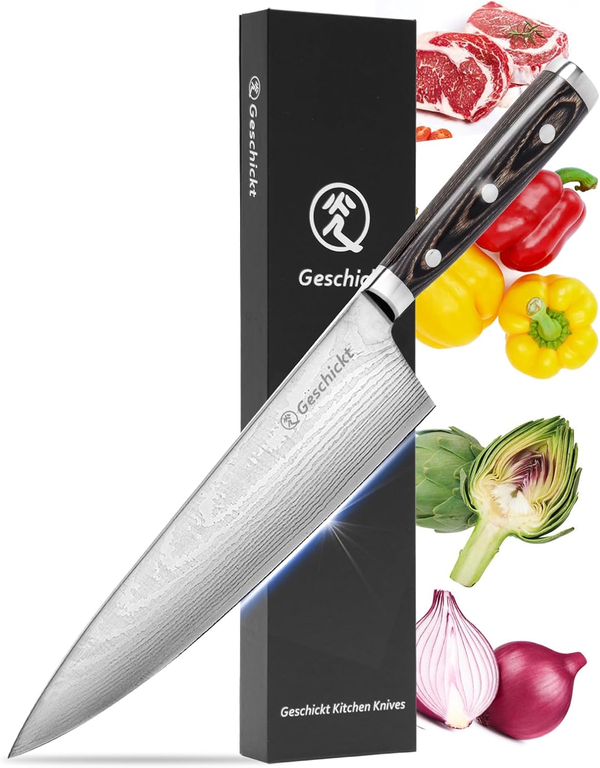 Amazon.com: Geschickt Chef Knife, 8 inch Thin & Light Kitchen Knife ...