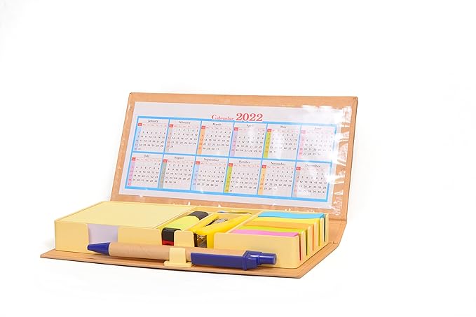 Stationery Kit with Sticky notes pad /Memo Book Calendar highlighter ...