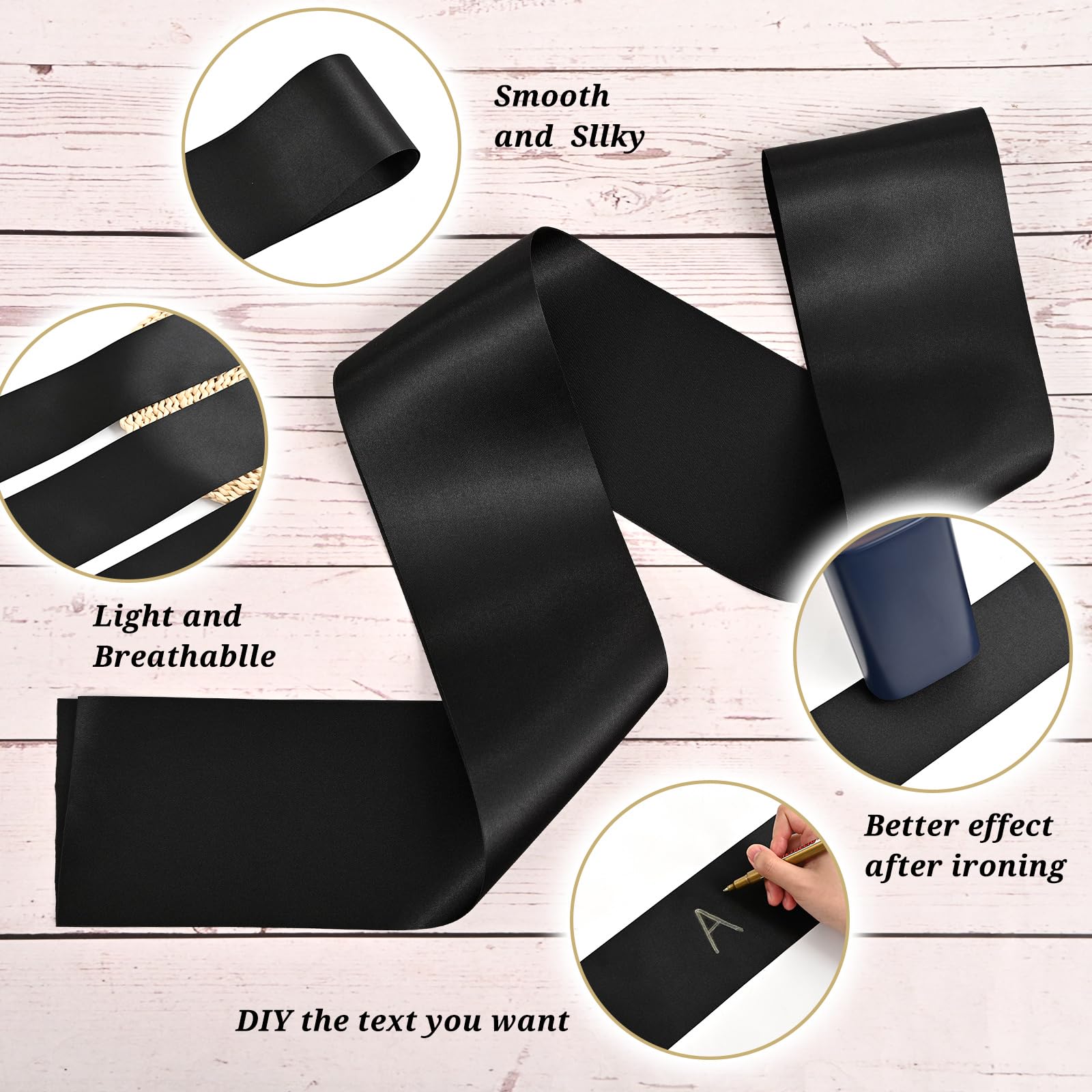 Snapklik.com : Fani 100 Pieces Sash Satin Sash Black Blank Sash For ...