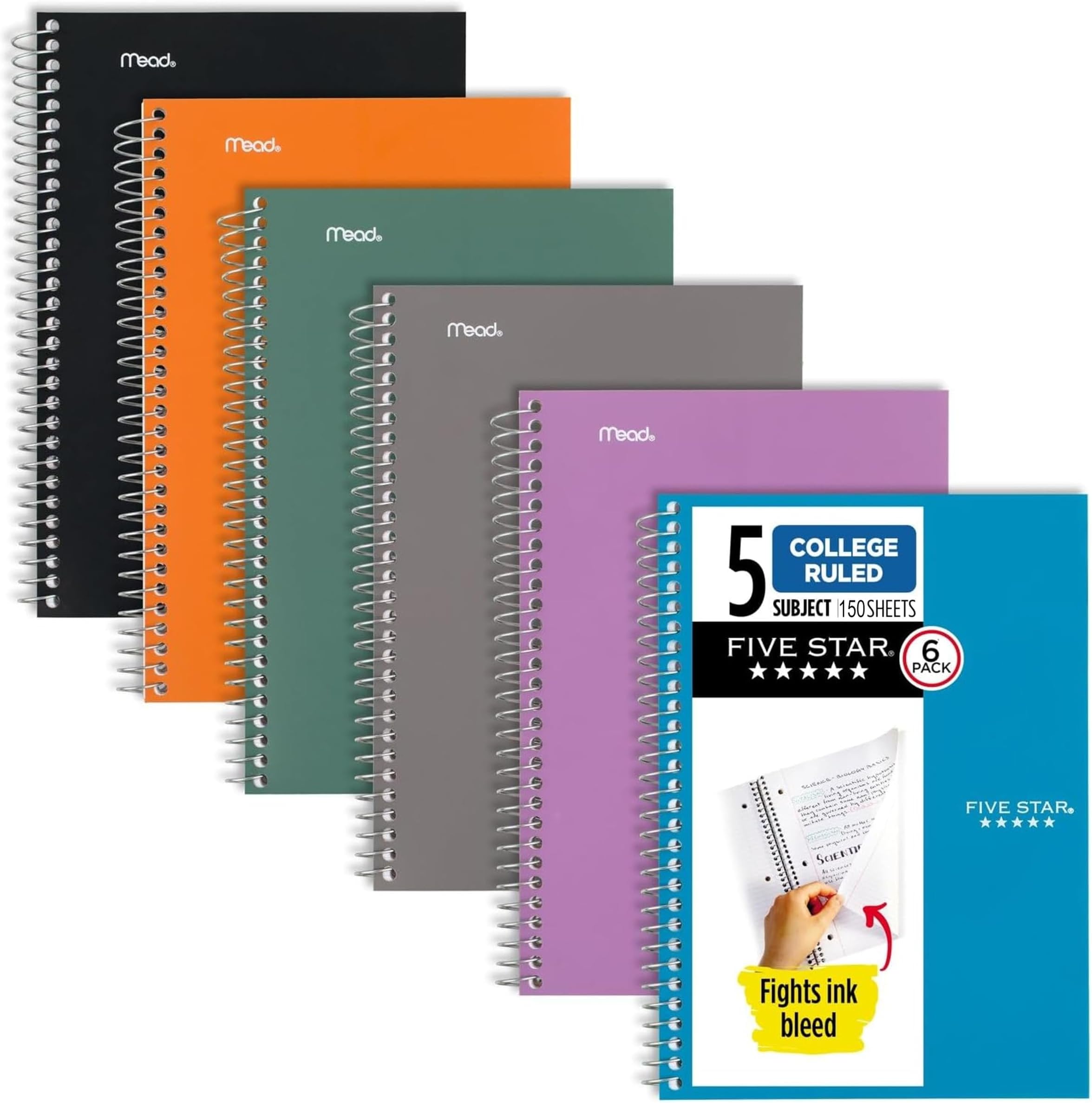 Amazon.com : Mead Five Star Spiral Notebooks, 1 Subject, College Ruled ...