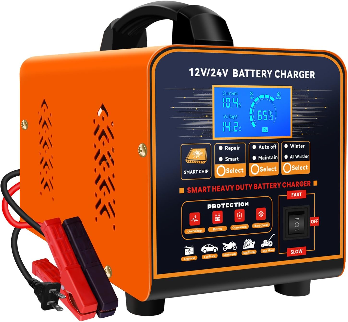 Amazon.com: SolaMr 12V 24V Heavy Duty Car Battery Charger, 0-20A ...