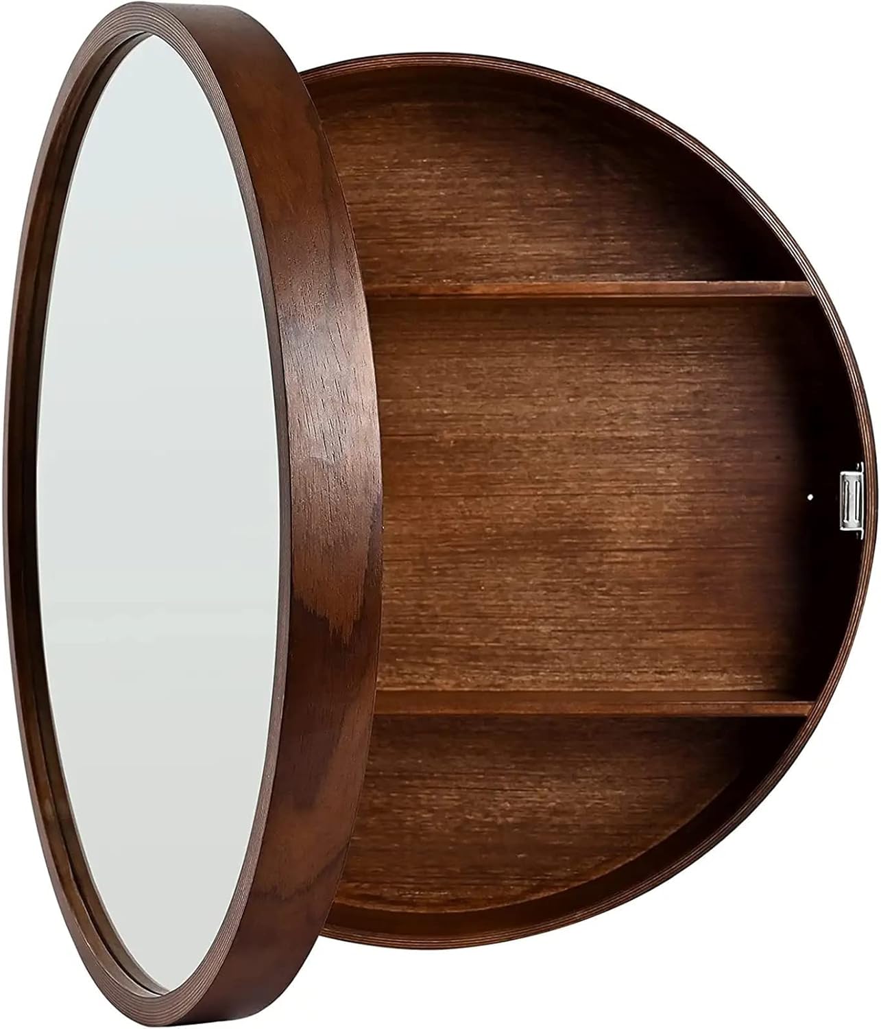 Modern Round Wooden Bathroom Mirror Cabinet with Storage Shelves Wall ...