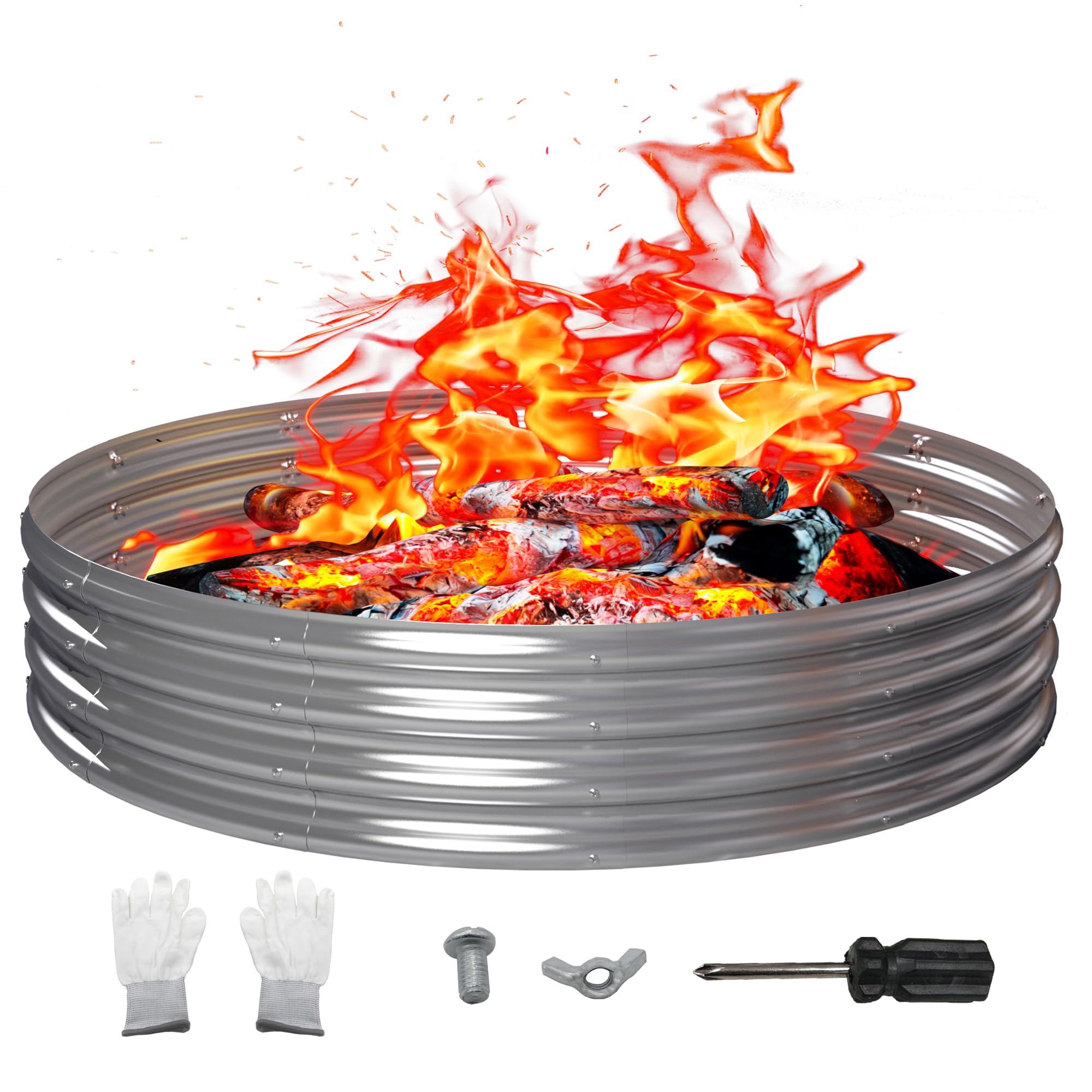 Amazon.com : PROWORX 60 Inch Outdoor Fire Pit Ring, Round Galvanized ...