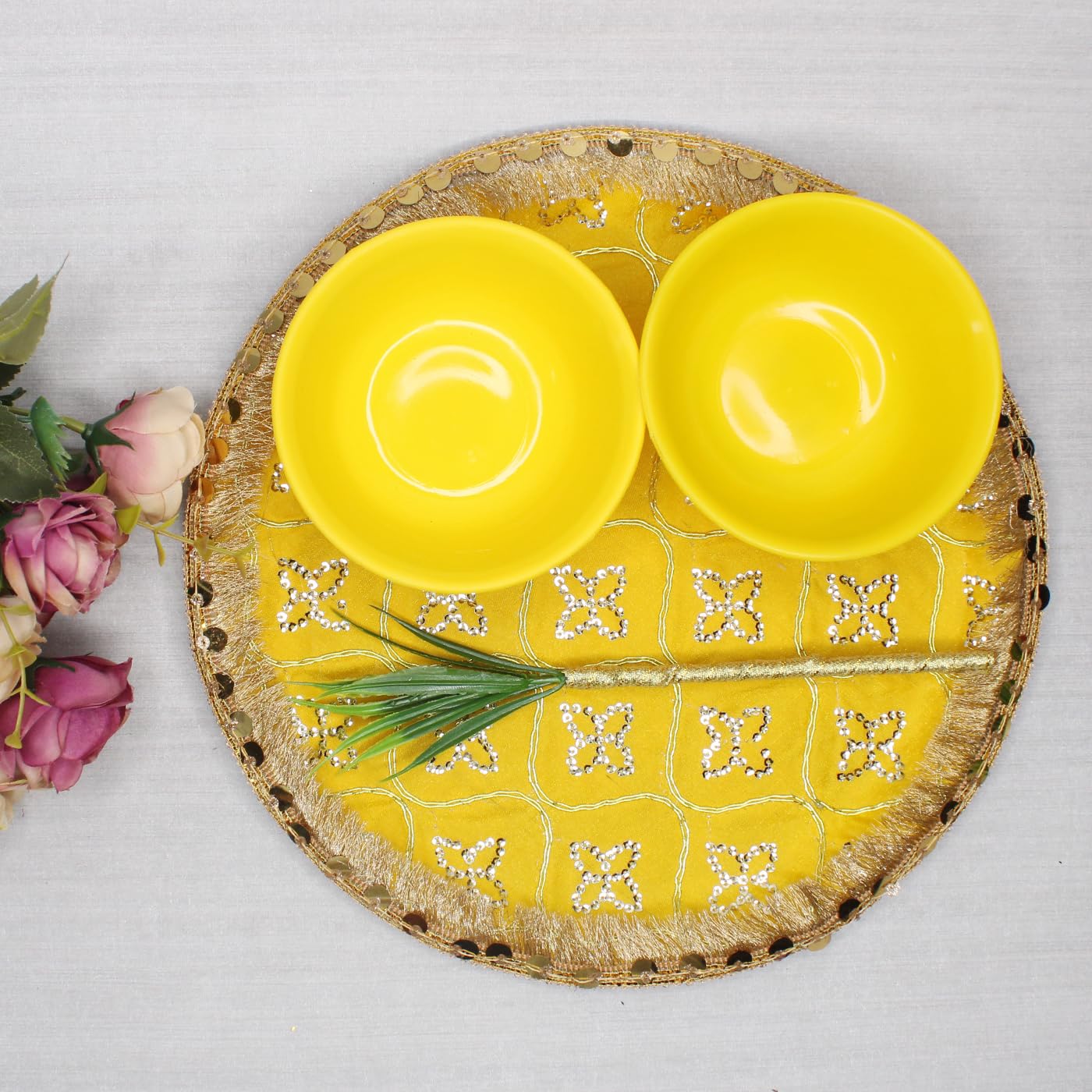 GLAN Decorative Haldi Ceremony Platter Tray with 2Bowls and 1 Stick for ...