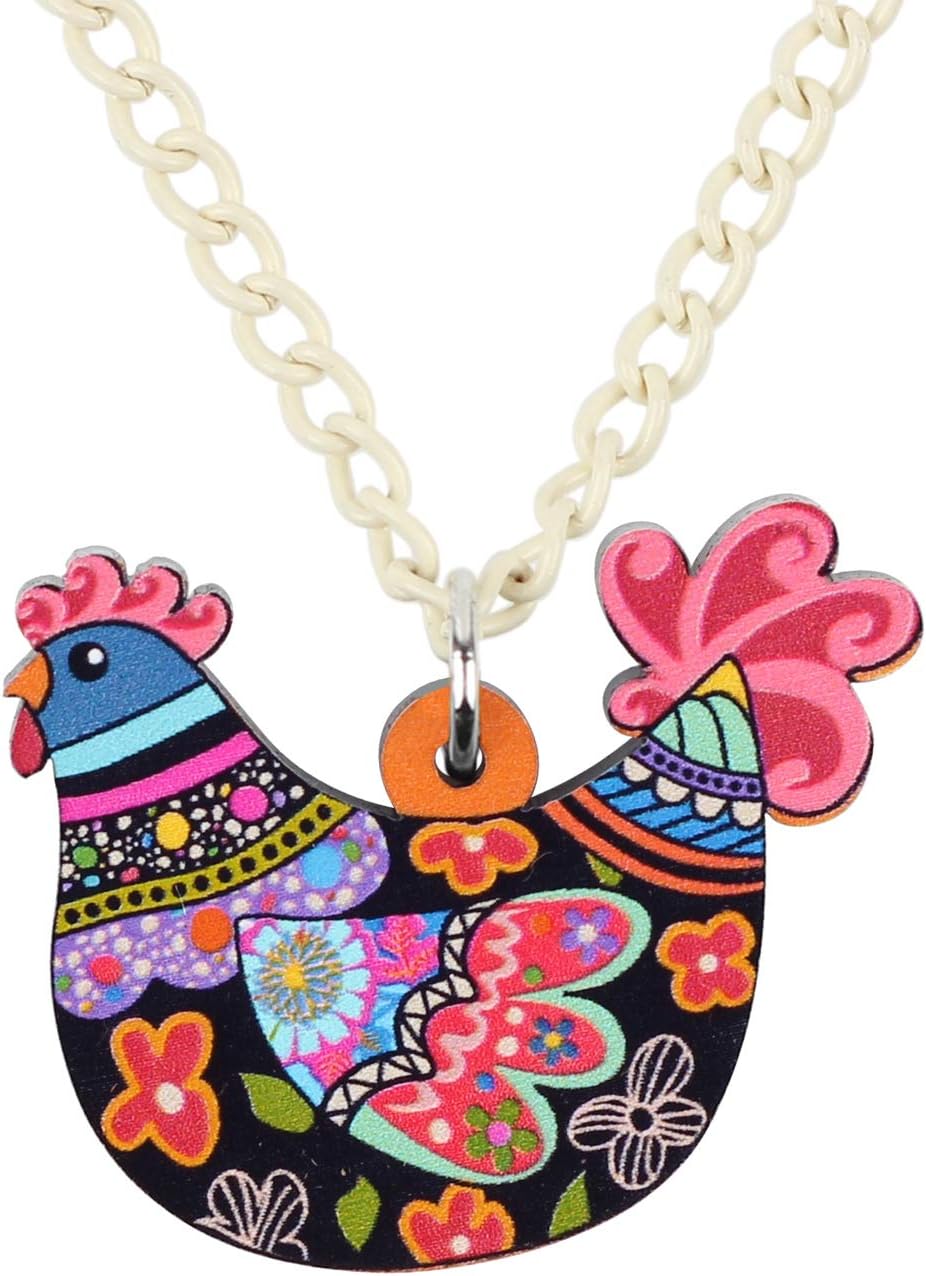 WEVENI Acrylic Hen Chicken Necklace Animal Pendant Chick Jewelry Charm ...