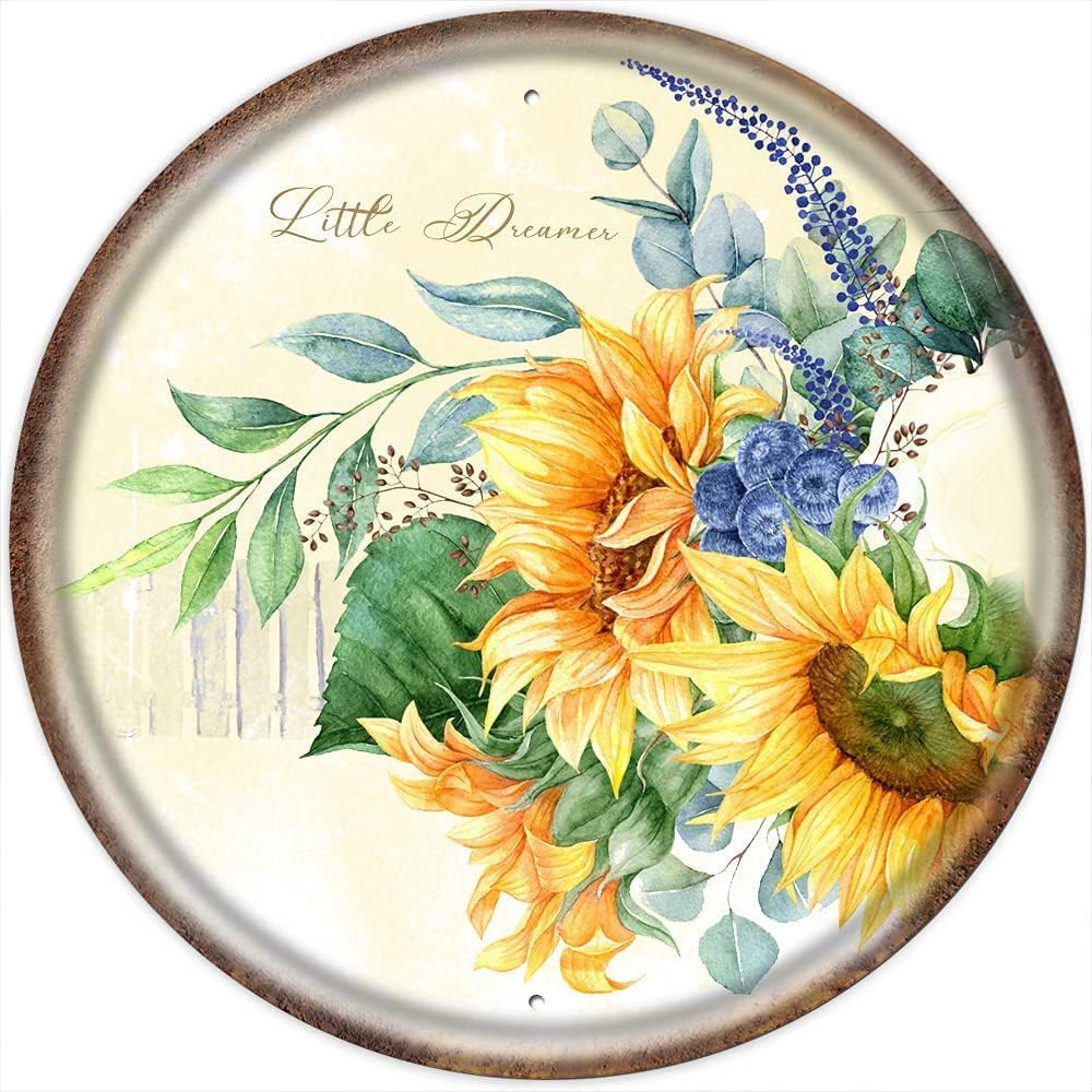 Amazon.com: Sunflower Vintage Style Round Tin Sign Farmhouse Decor ...