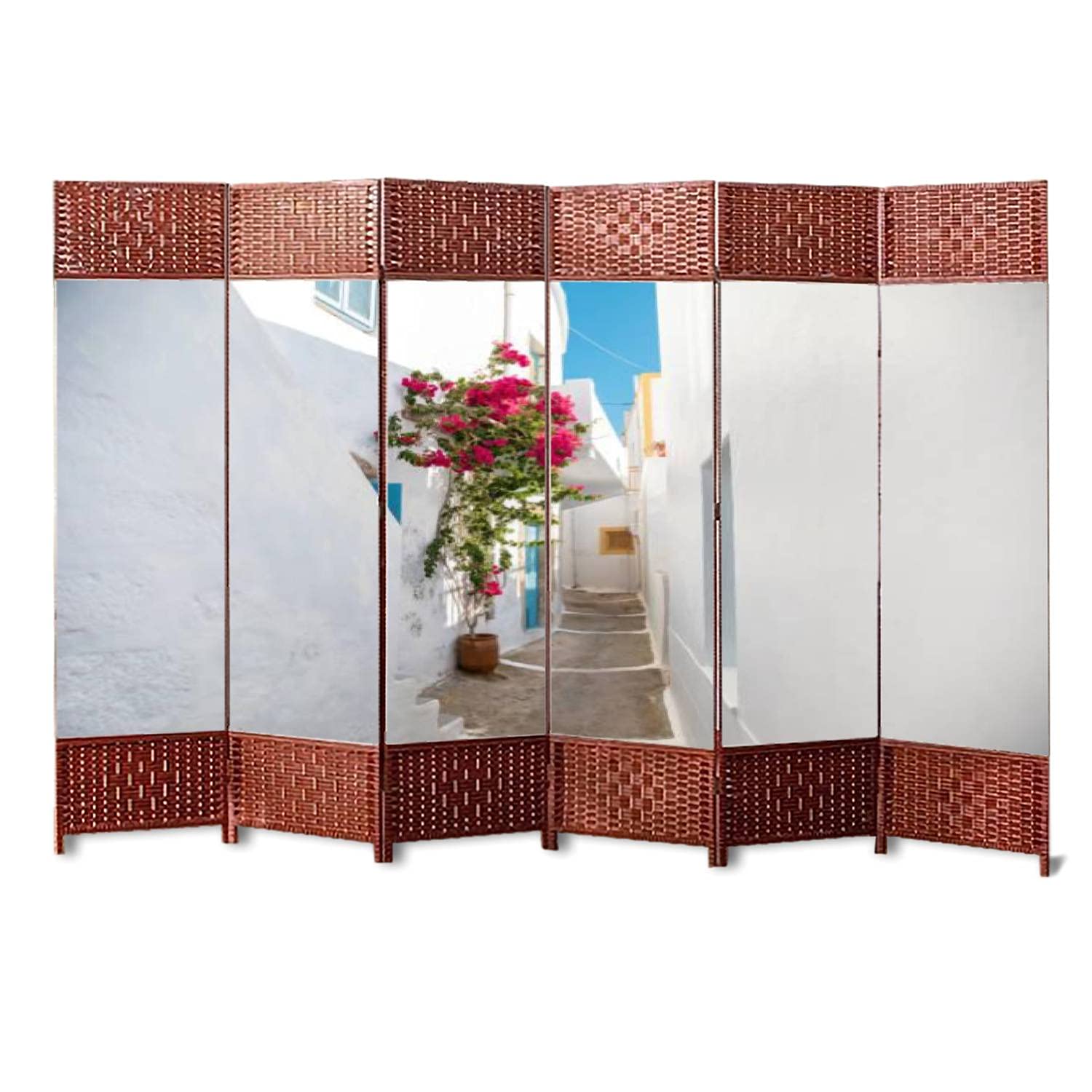 Buy 6 Panels Weave Folding Room Divider Narrow Streets of Plaka Milos ...