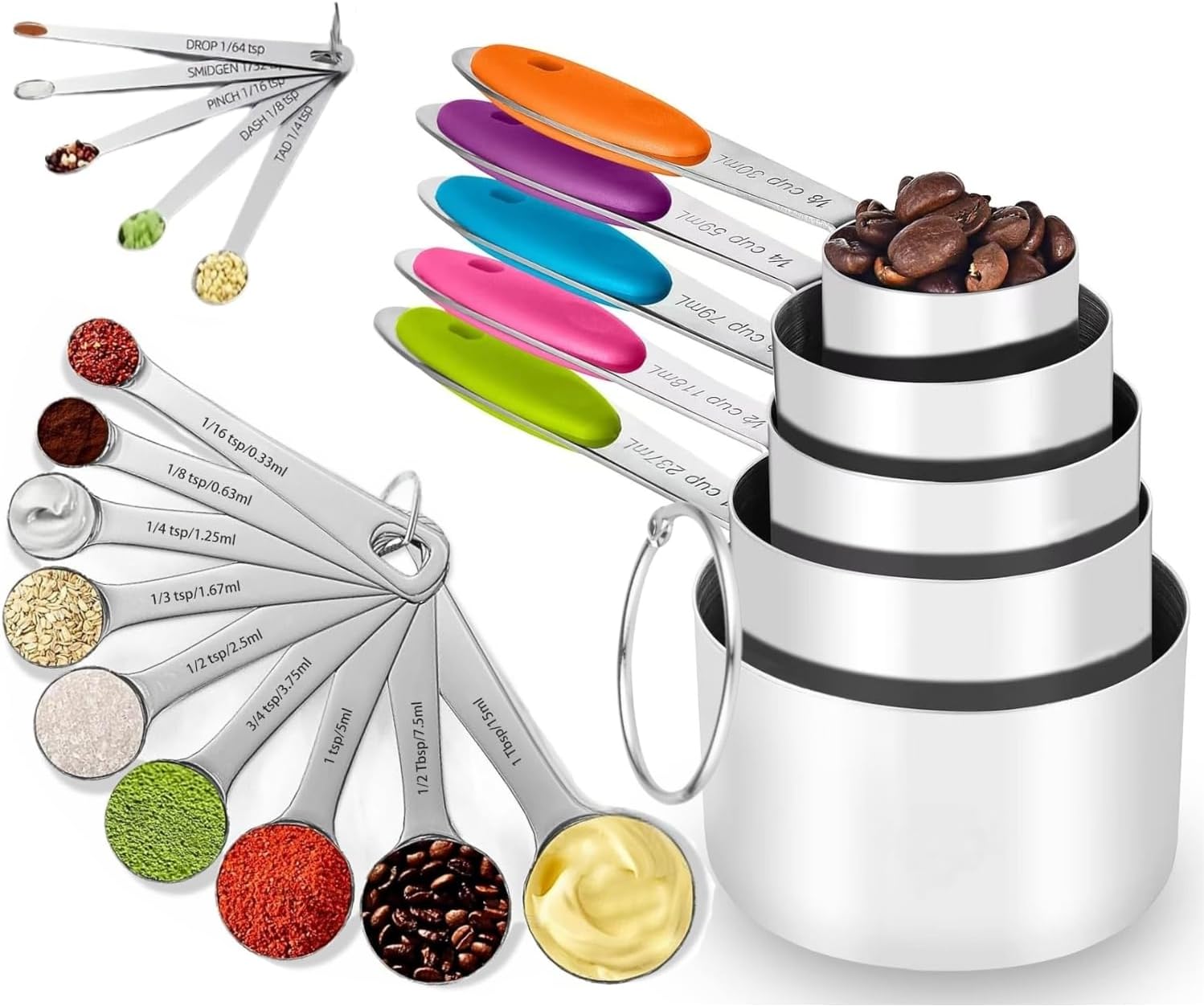 Amazon.com: Stainless Steel Measuring Cups and Spoons Set of 19, 5 ...