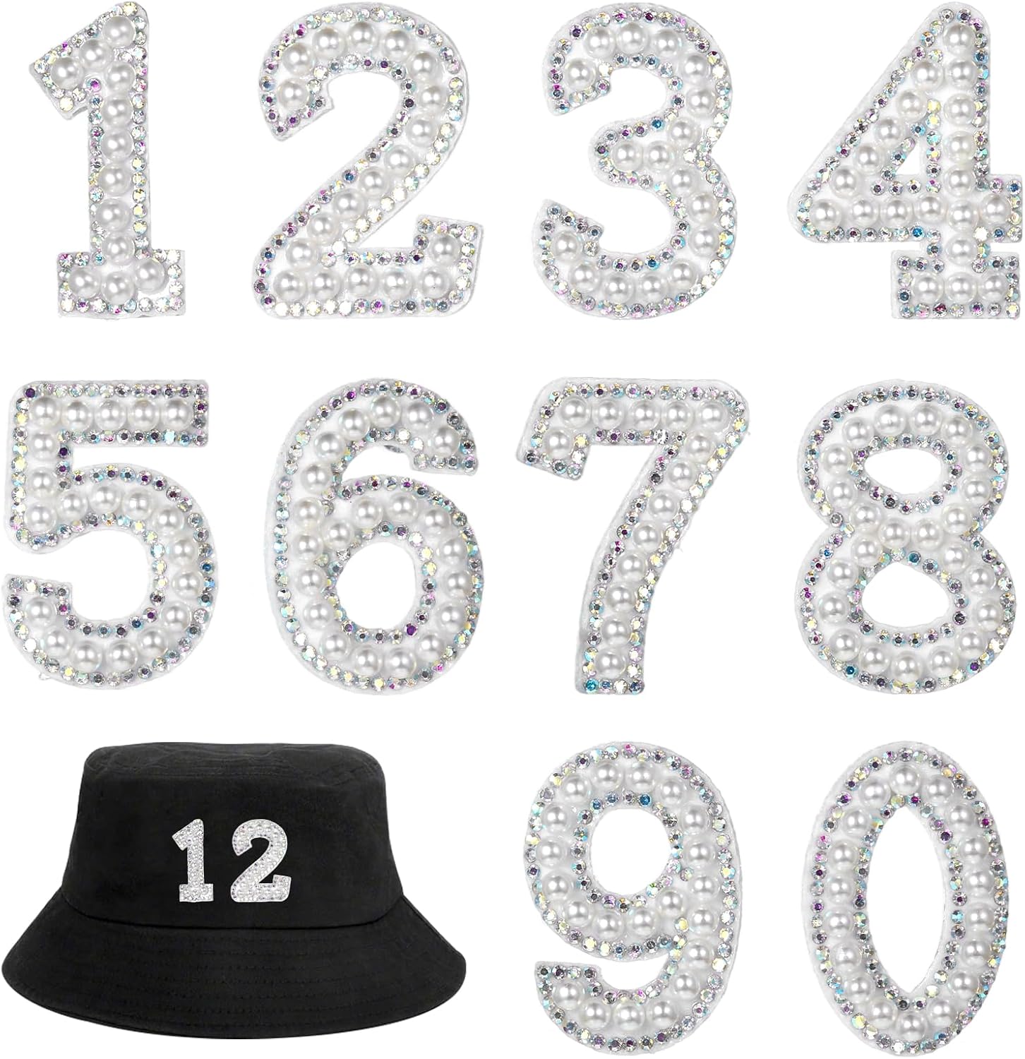 Amazon.com: 10PCS Pearl Rhinestone Number Patches, 0-9 Number Pearl ...