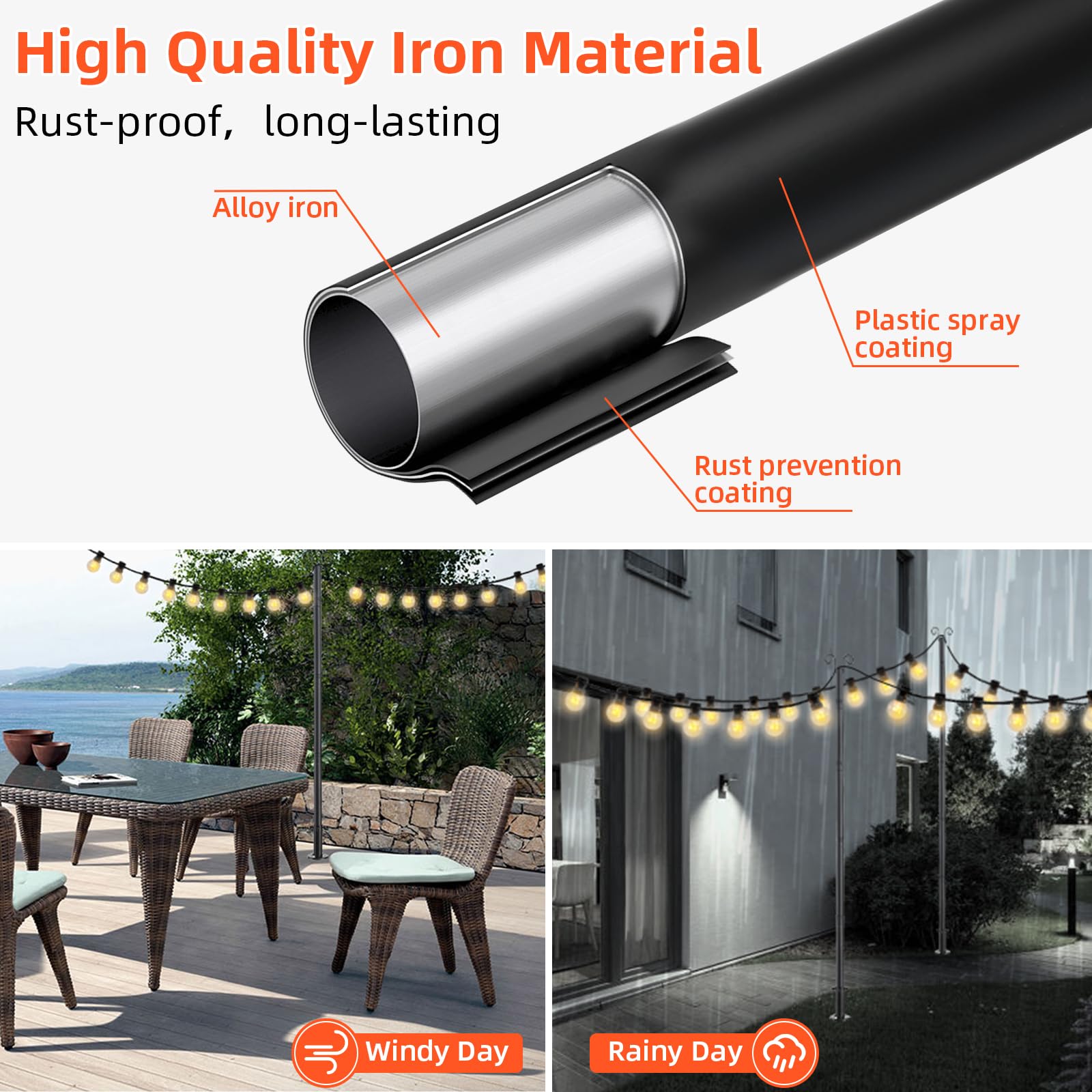 Snapklik.com : Outdoor String Light Pole, 10FT Waterproof Metal Light ...