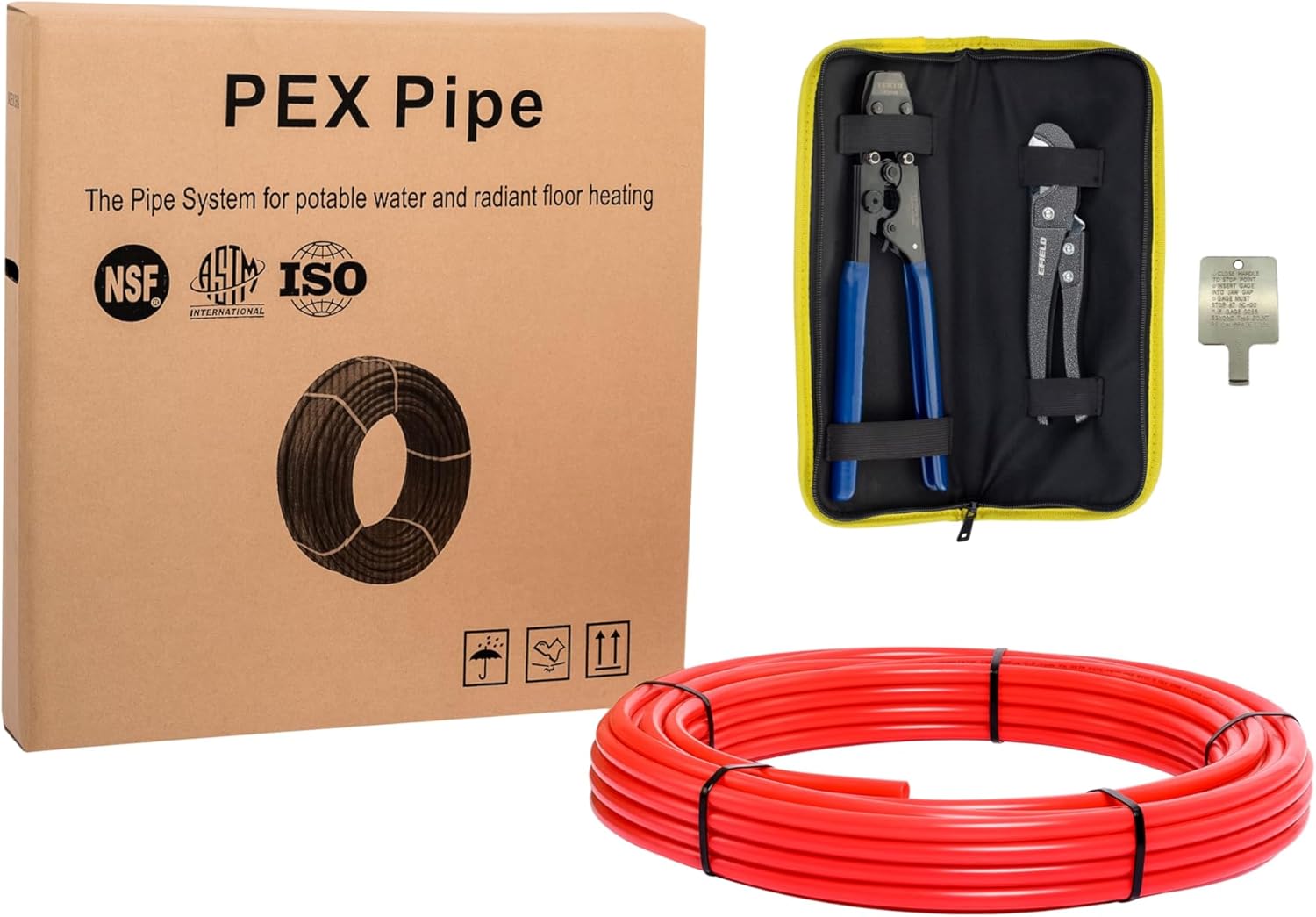 EFIELD Pex-b Pipe/Tool Combo, 1/2 inch 100 ft Length with Pex Crimping ...