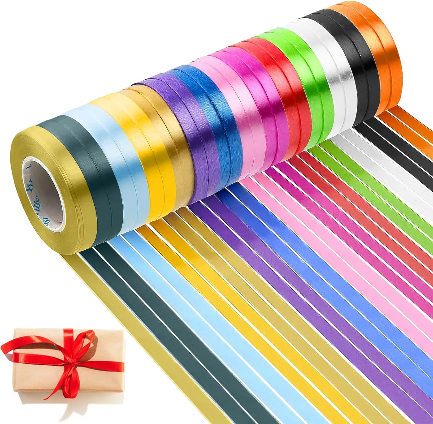27PCS Rolls Satin Ribbon, 10M/5MM Silk Ribbon, 14 Colors Wrapping ...