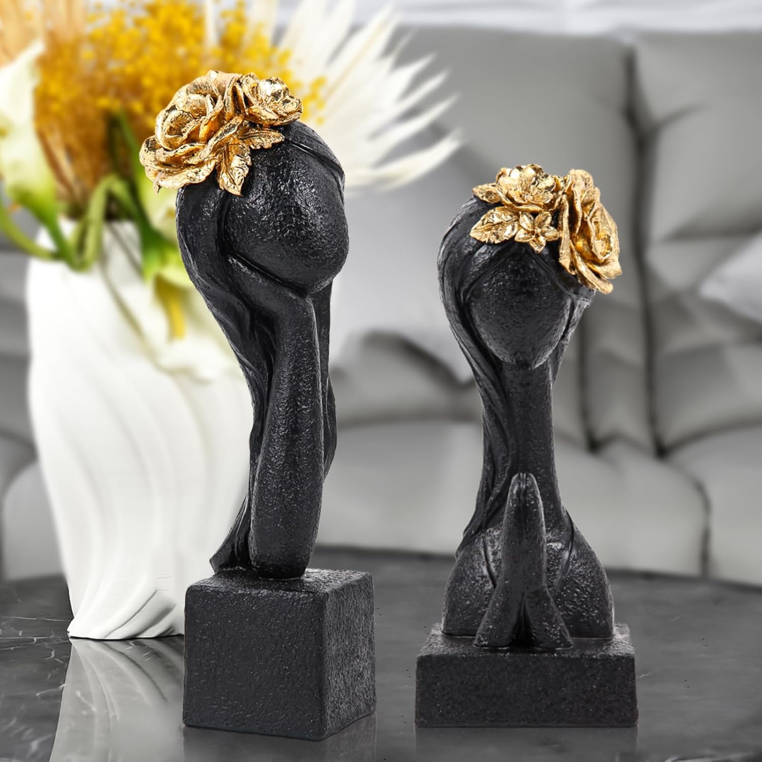 Amazon.com: AOC 2 PCS Resin Black Statue, Modern Home Decor Girls ...