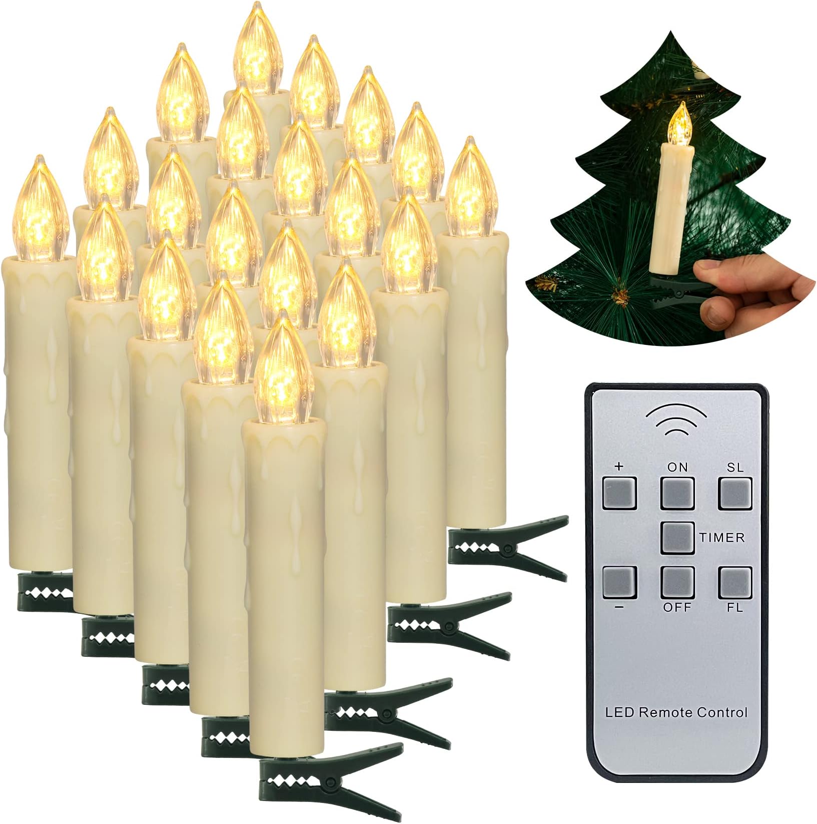 FREEPOWER 30pcs Christmas Tree LED Candles with Remote Timer Flickering ...