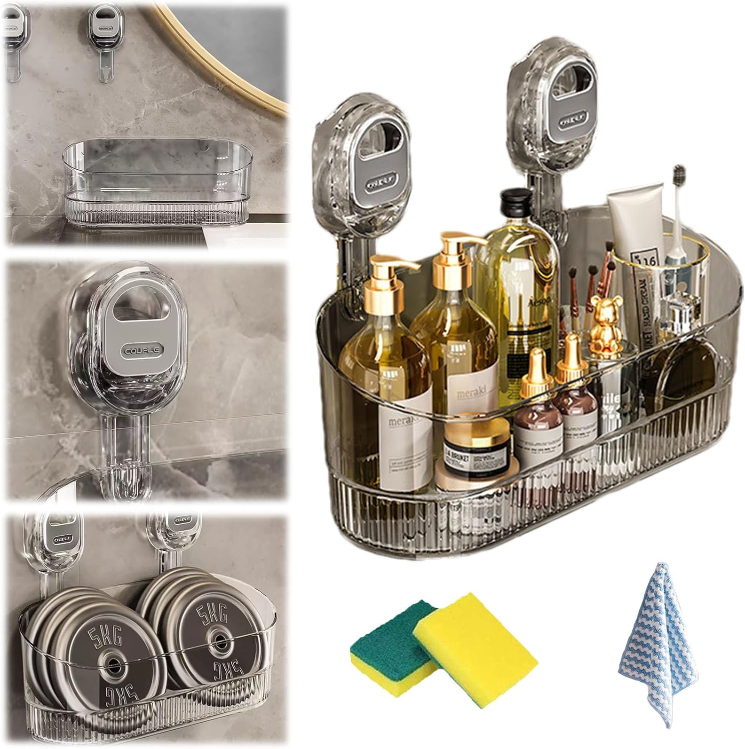 Amazon.com: WRSFXV No-Drill Bathroom Suction Storage Box, Corrugated ...