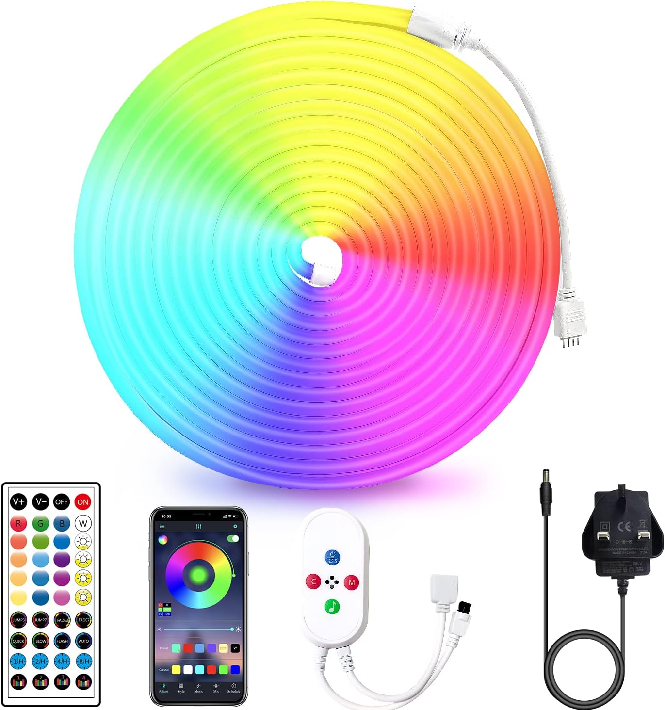 segrass LED neon Lights Strip 5M with Remote,APP Control,24v RGB LED ...