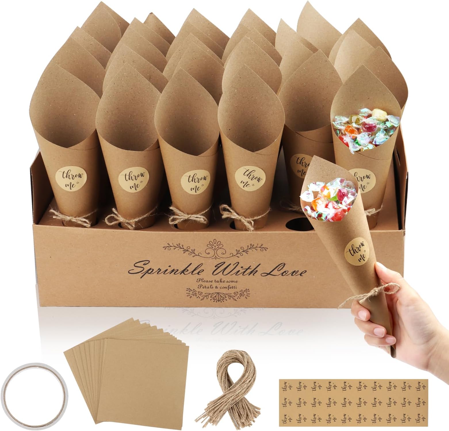 60 Pezzi Cono Riso Matrimonio, Coni Portariso Kraft Carta Coni ...