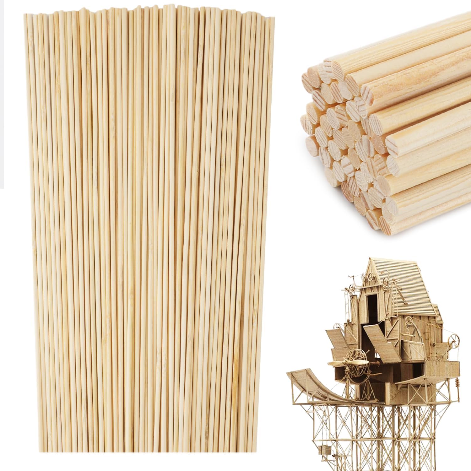 100pcs Wooden Dowel Rods, 12 Inch Round Unfinished Wooden Dowel Sticks ...