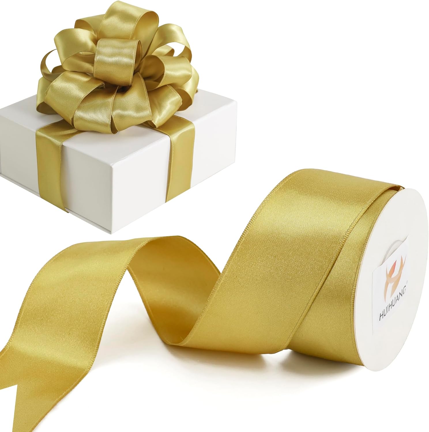 Amazon.com: HUIHUANG Gold Satin Wired Ribbon 1-1/2 inch Gold Christmas ...