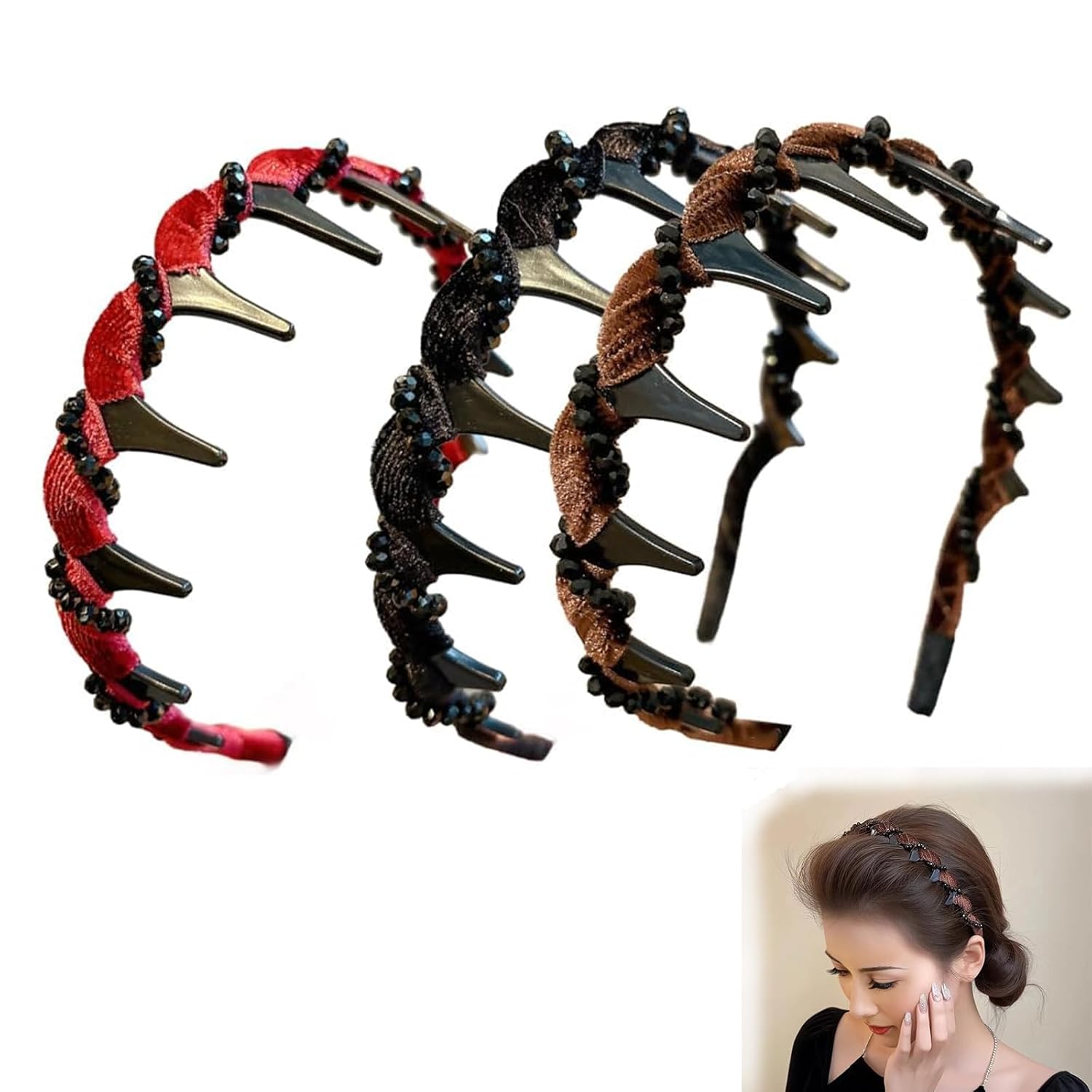 Amazon.com : 3Pack Vintage High Cranium Artificial Hairband, High ...