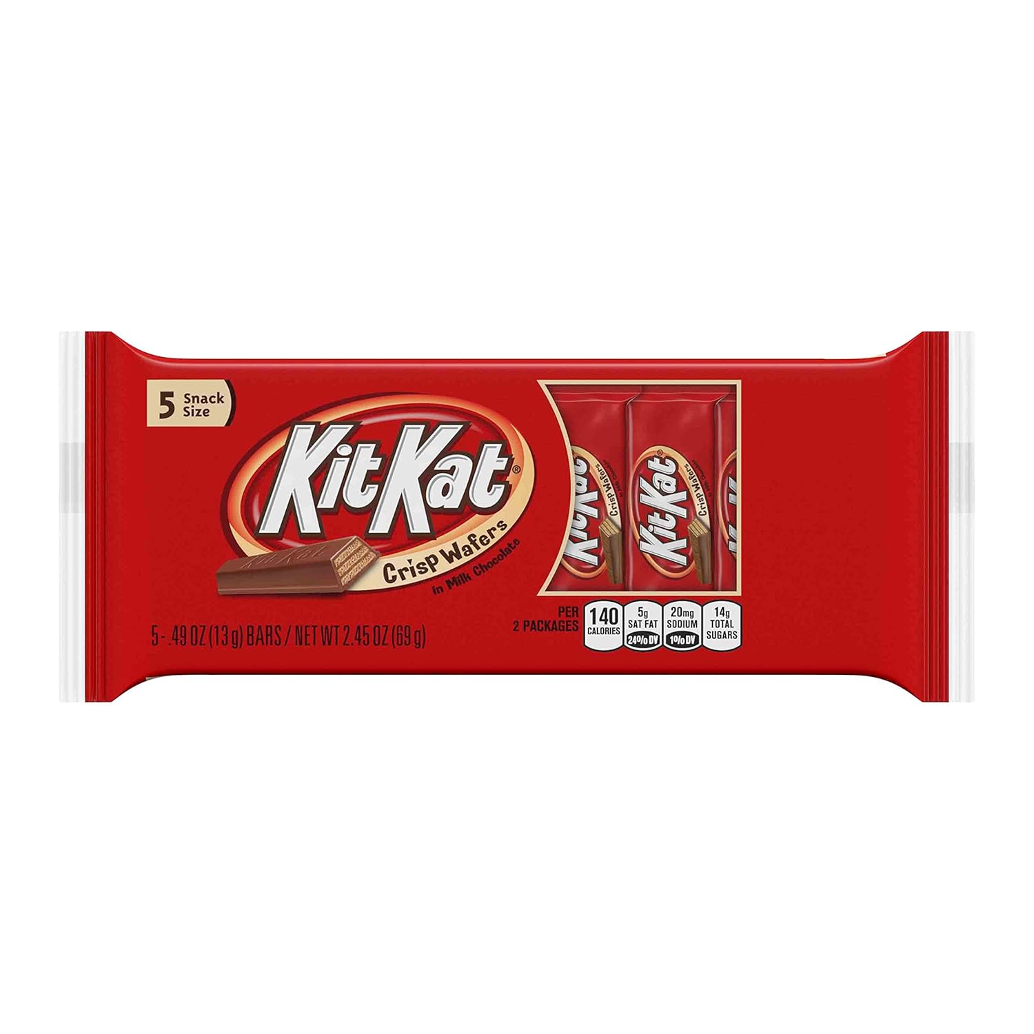 Amazon.com : Kit Kat, Milk Chocolate Crispy Wafer Bars, 2.45 Ounce, 5 ...