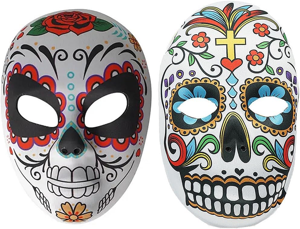 TRIXES Sugar Skull Masks - 2-Pack - Day of The Dead Masks for Halloween ...