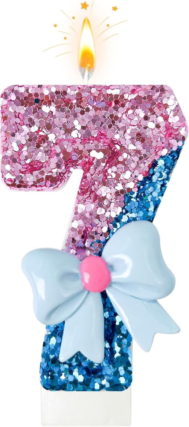 Amazon.com: Panouo Pink and Blue Bow Birthday Candles, Girl's 7th ...