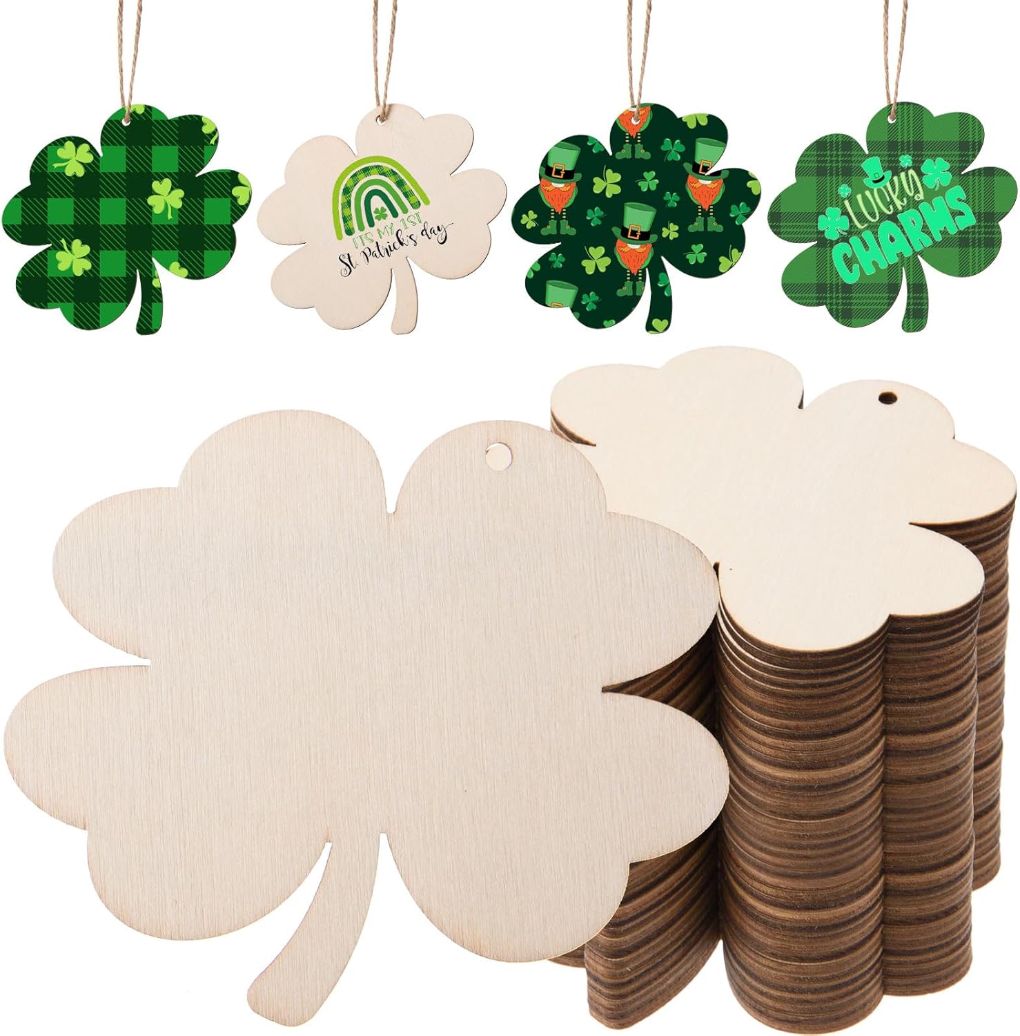 Amazon.com: AWIZOM 72 Pcs Wooden Four Leaf Clover Ornaments Unfinished ...