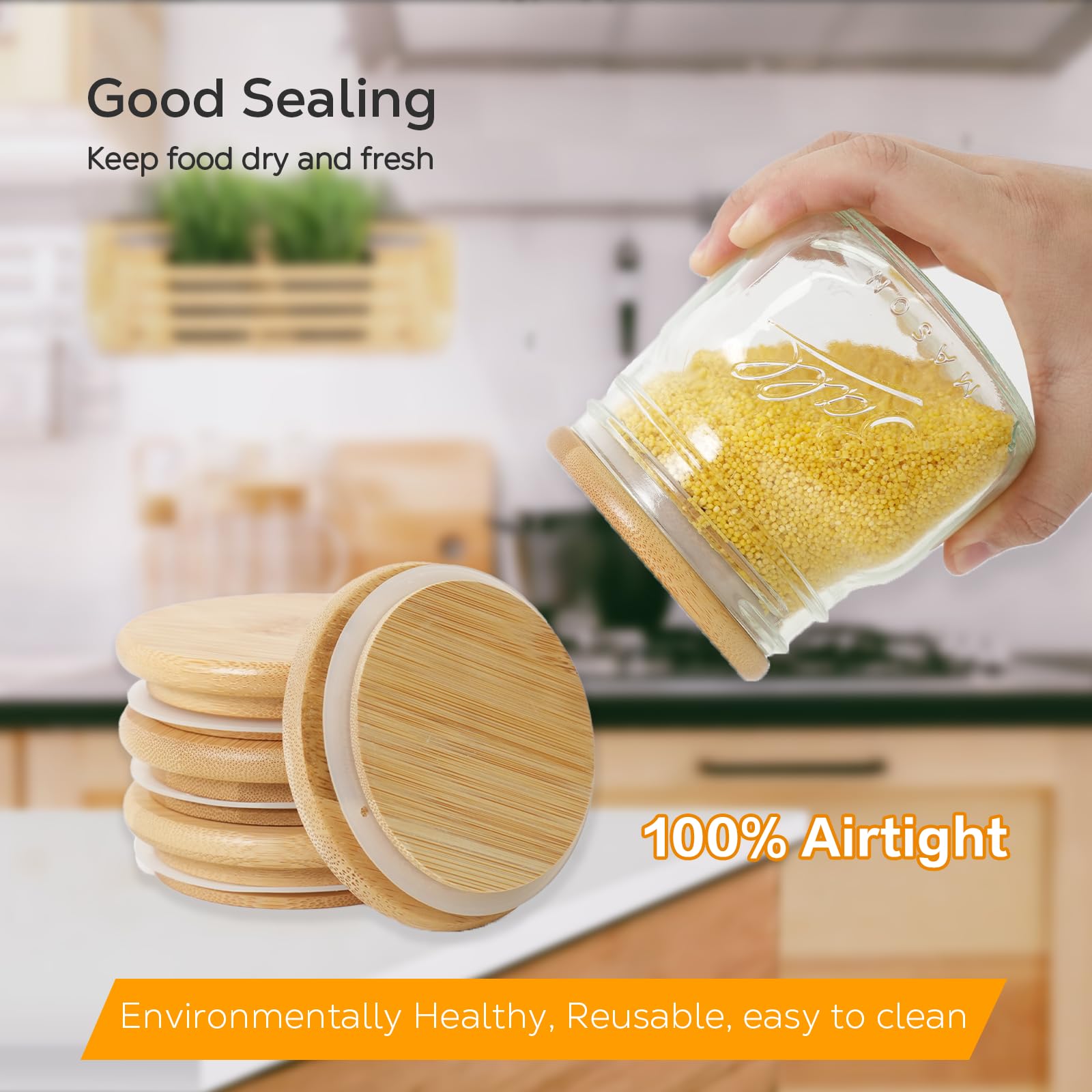 Lids For Mason Jars 6-Pack Bamboo Mason - Wide Mouth Airtight Covers ...