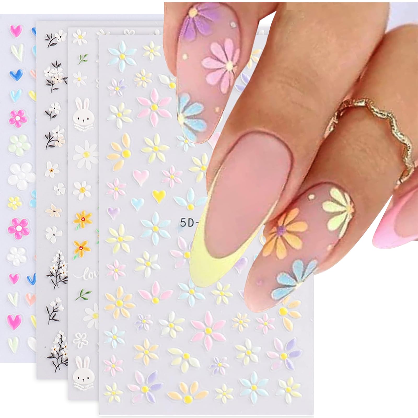 Amazon.com: SpexArt Flower Nail Art Stickers 5D Embossed Nail Decals ...