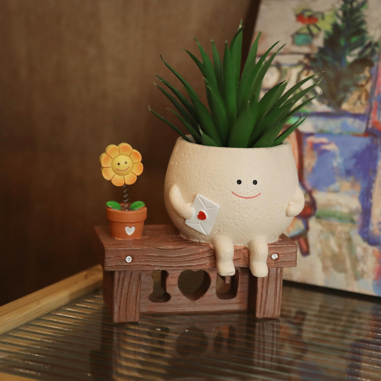 Amazon.com : Xzunk Large Smiley Face Planter Pot, Cute Resin Flower ...