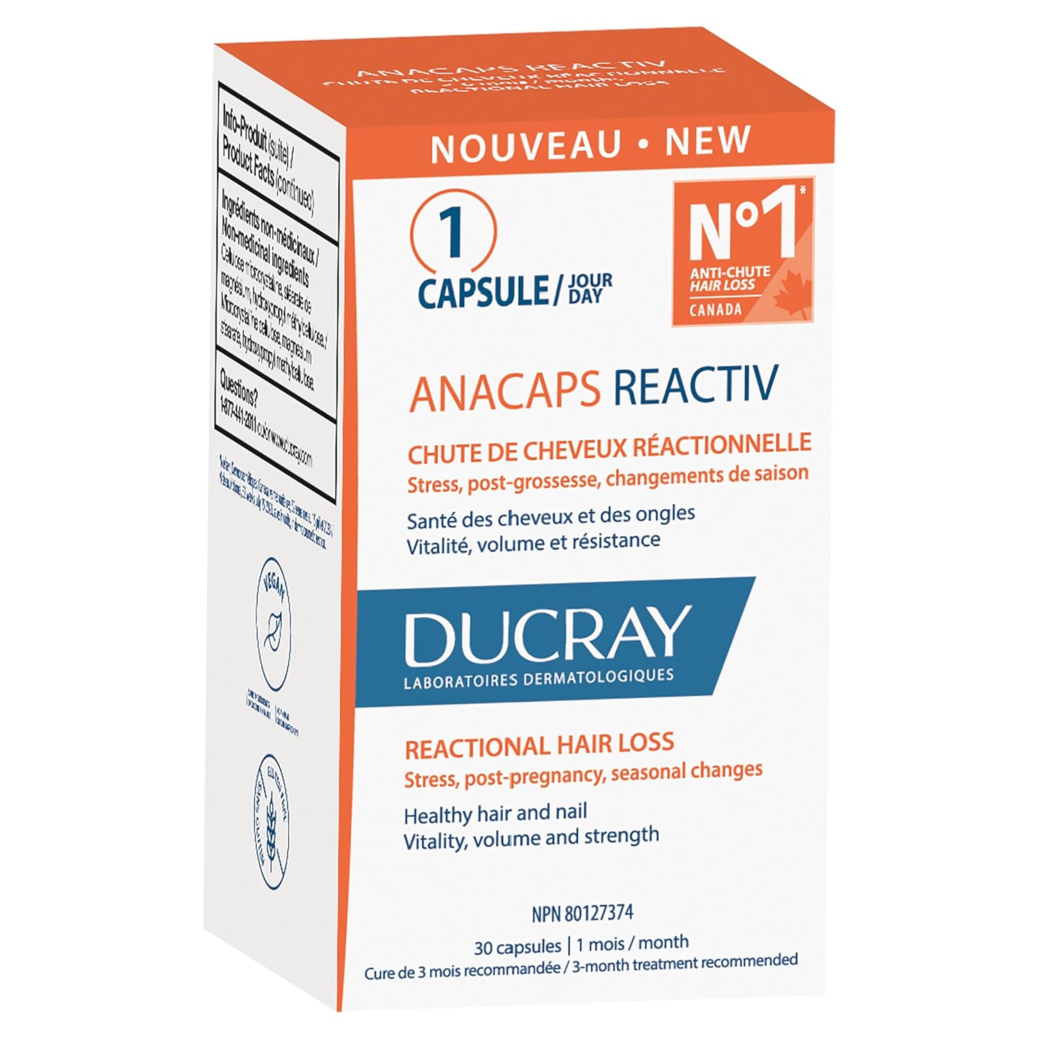 Ducray - Anacaps Reactiv - Reactional Hair loss - Healthy Hair & Nails ...