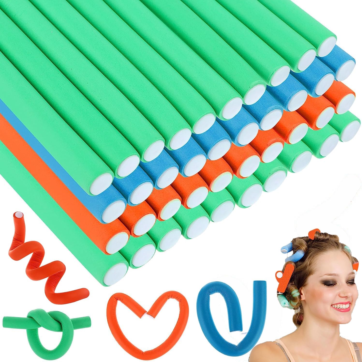40Pcs Flexible Curling Rods 9.45 Inch Heatless Hair Curler Hair Curlers ...