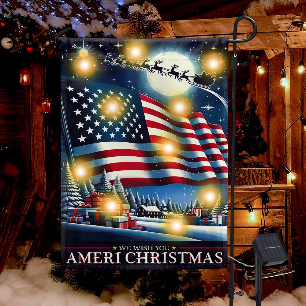 Amazon.com : Lighted American Flag-We Wish You Ameri Christmas Santa ...