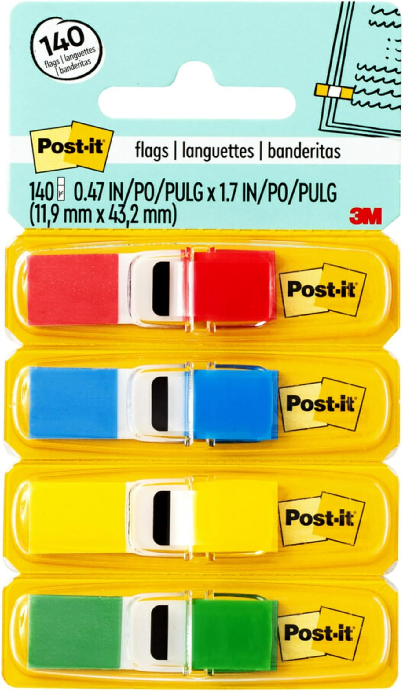 3M Post-it banderitas adhesivas colores primaríos de .47 x 1.7 in con 4 ...