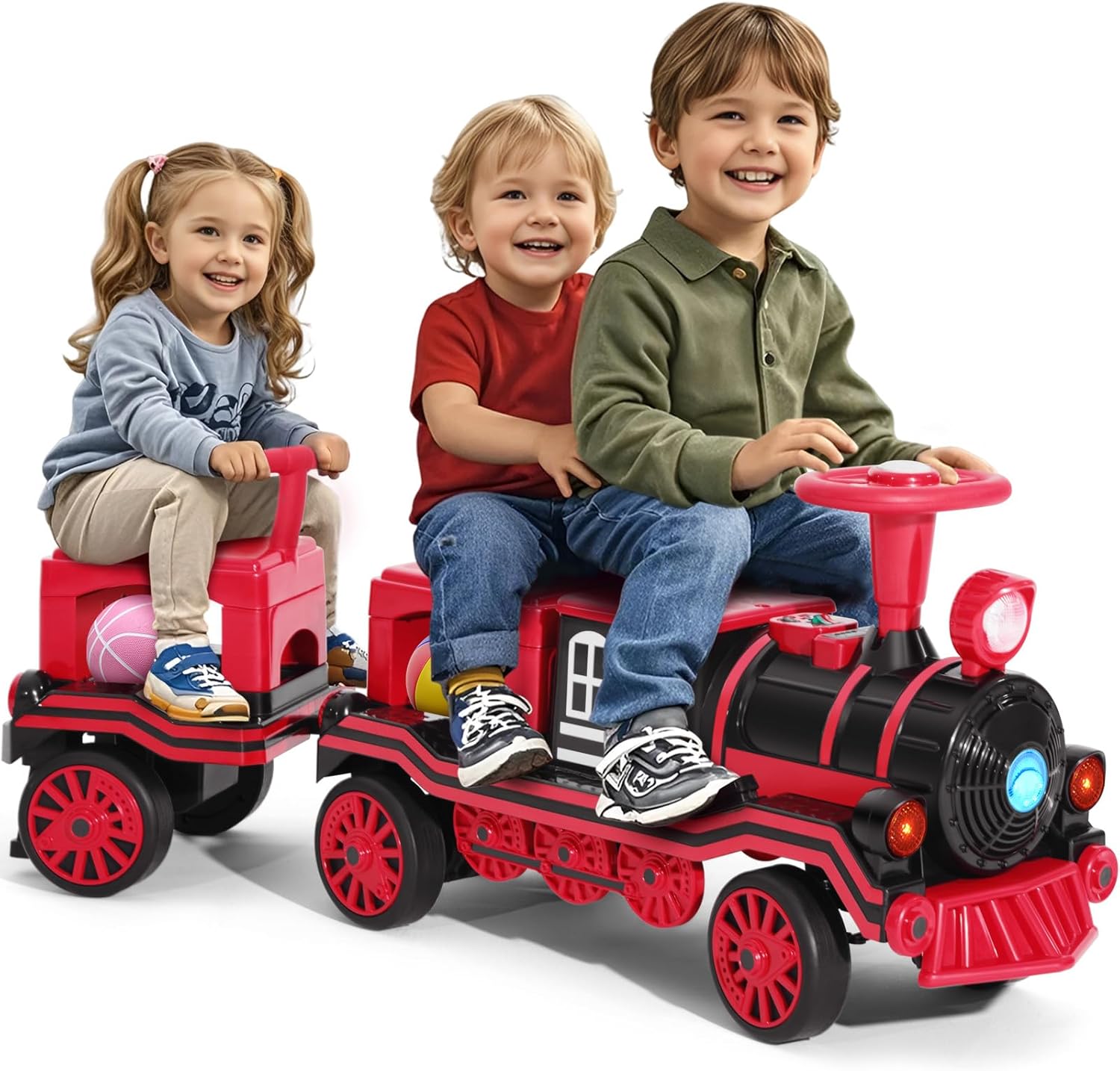 Amazon.com: JOYLDIAS 2 Seater Ride On Train with Detachable Carriage ...
