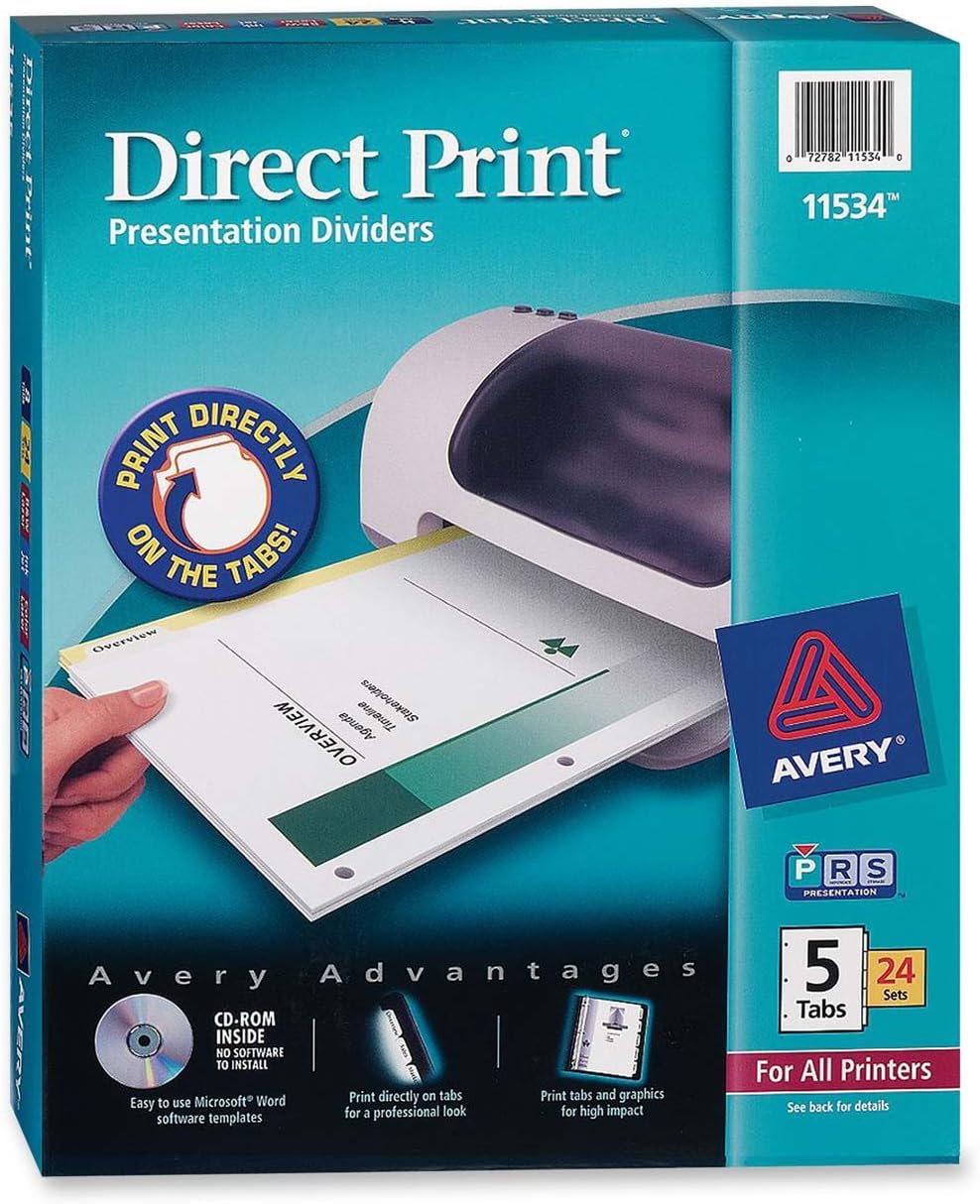 Avery Direct Print Laser Printer Dividers, 5-Tab, 24 Sets (11534 ...
