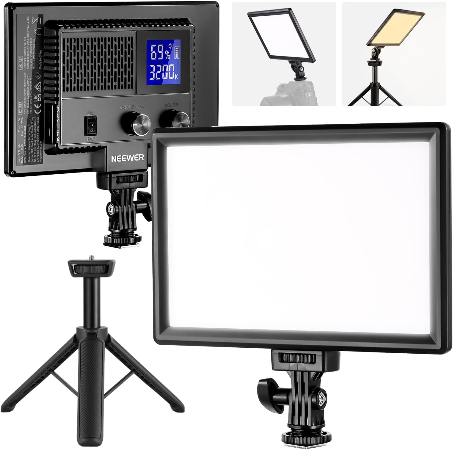 NEEWER 9" LED Video Light Panel, Dimmable DSLR Camera Soft Lighting ...