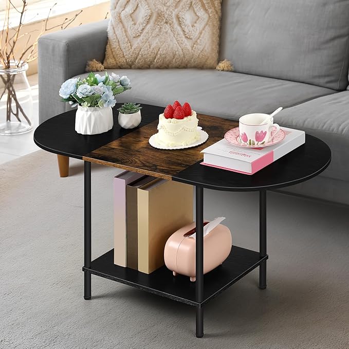 Amazon.com: Small Round Coffee Table, 2-Tier Oval Center Table with ...