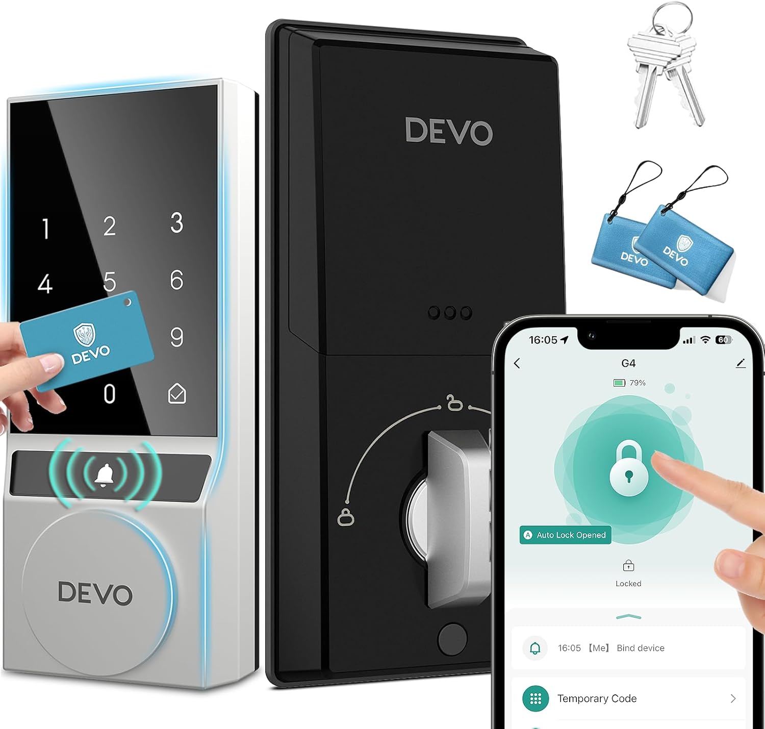 Devo G4 Smart Lock,Keyless Entry Door Lock,Bluetooth Smart Deadbolt ...