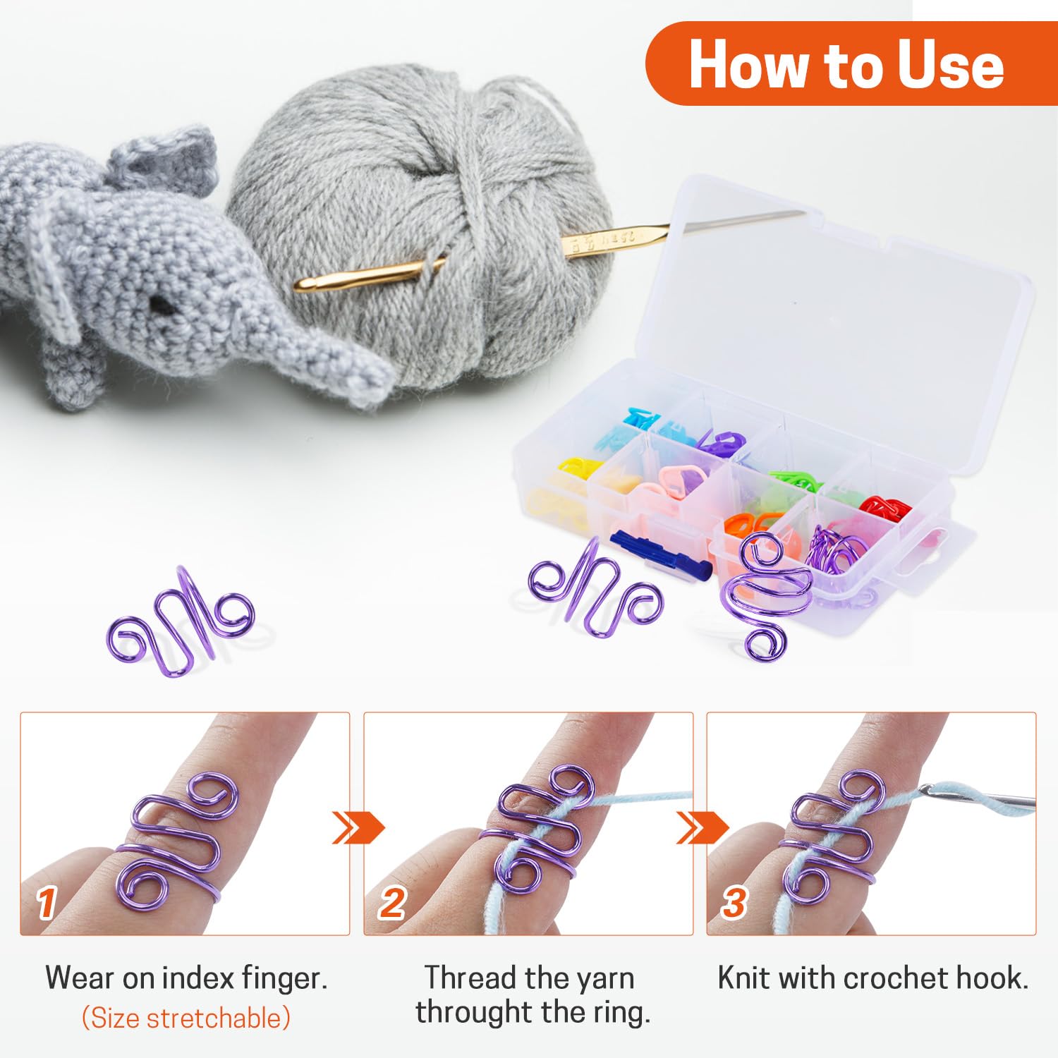 Snapklik.com : BERYA 3 Pack Adjustable Crochet Tension Ring For Finger ...