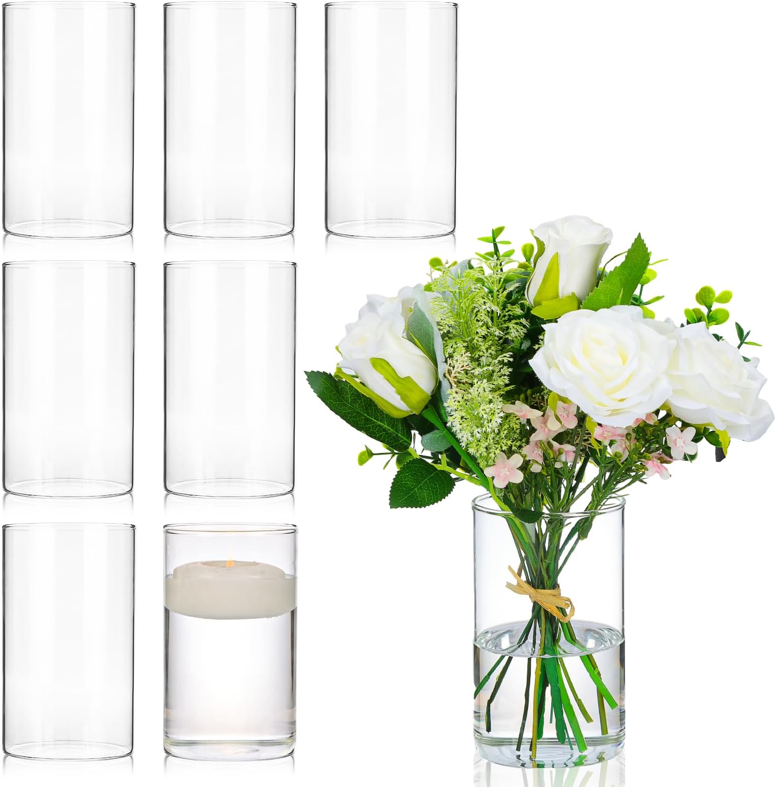 Amazon.com: CEWOR 8pcs Glass Cylinder Vases for Centerpieces, Wedding ...